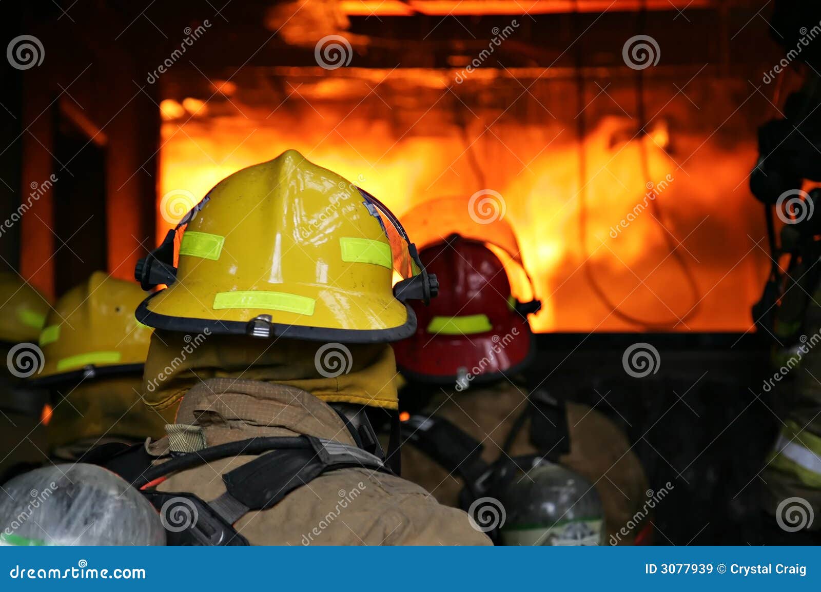 Firefighters Structure Fire Stock Image - Image of inferno, helmets ...