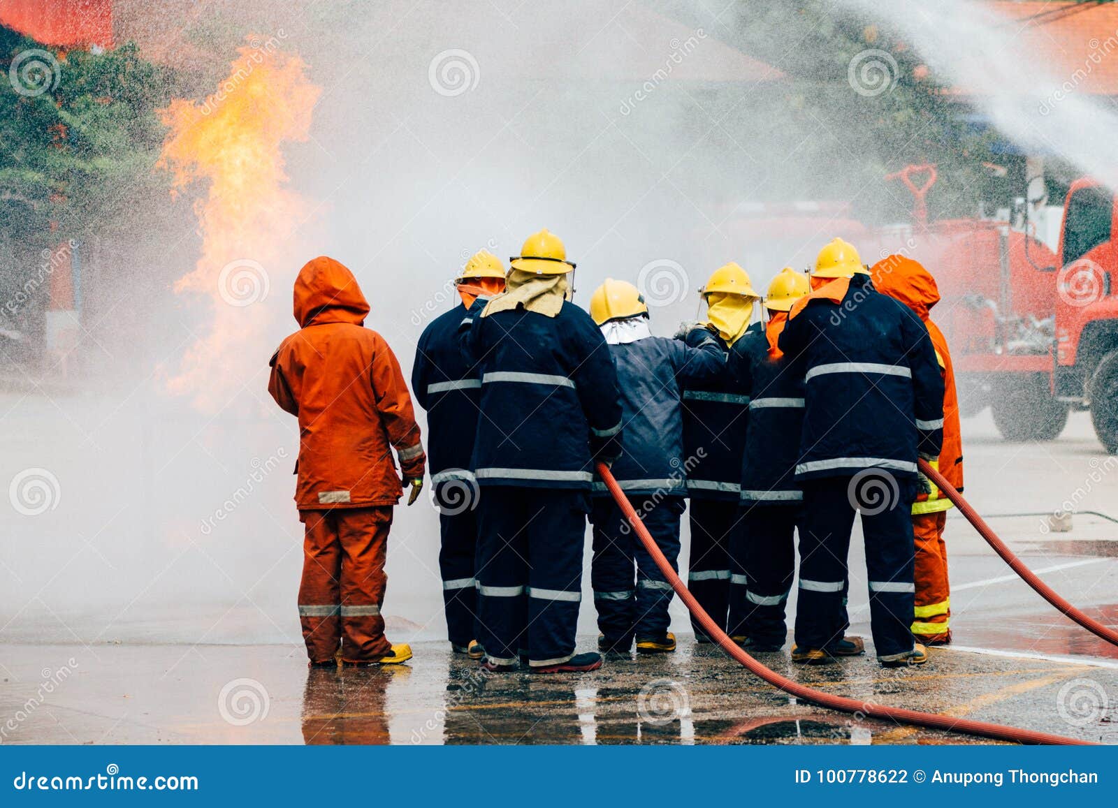 Firefighters training stock photo. Image of drill, firefighters - 100778622