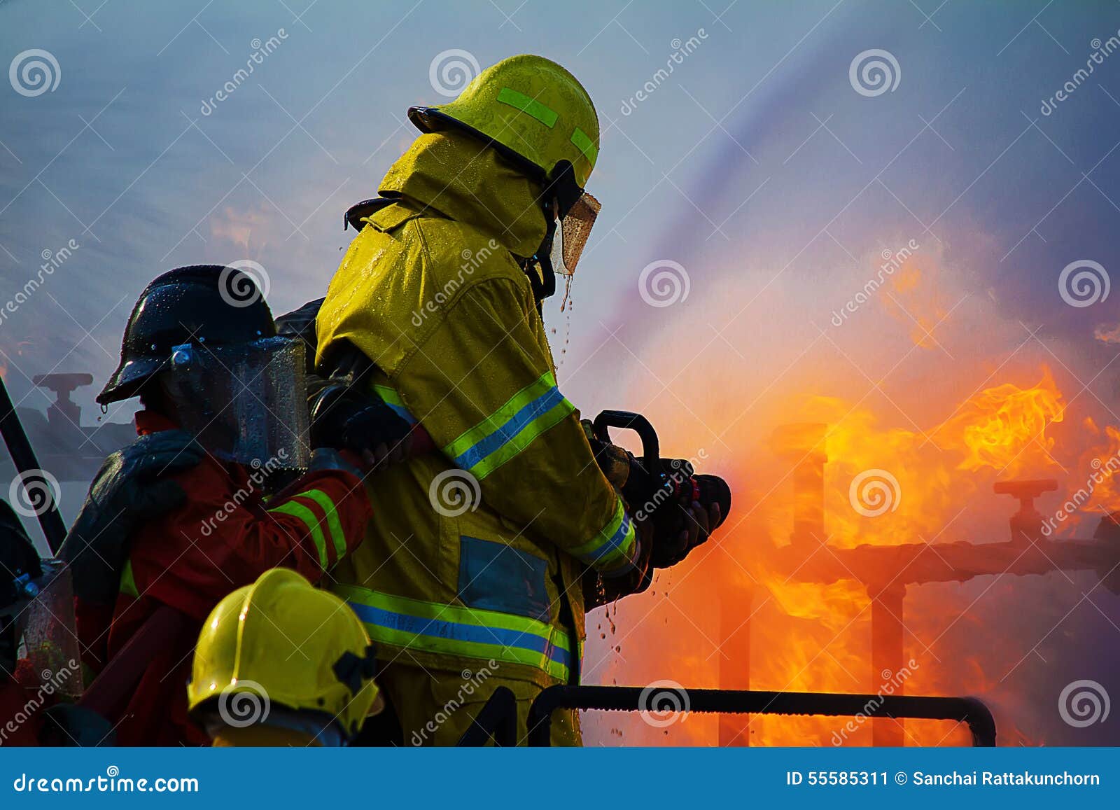 Firefighters Training,Team Practice To Fighting With Fire In Emergency ...