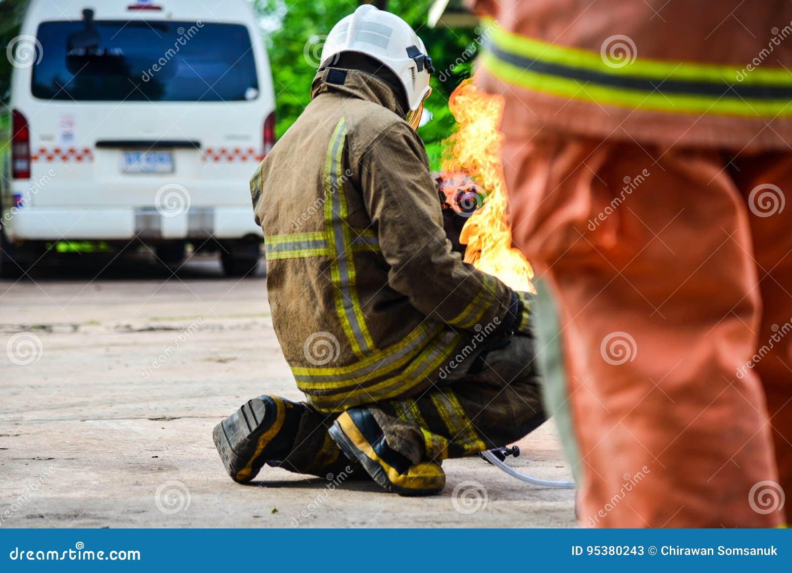 Firefighters training stock image. Image of park, intense - 95380243
