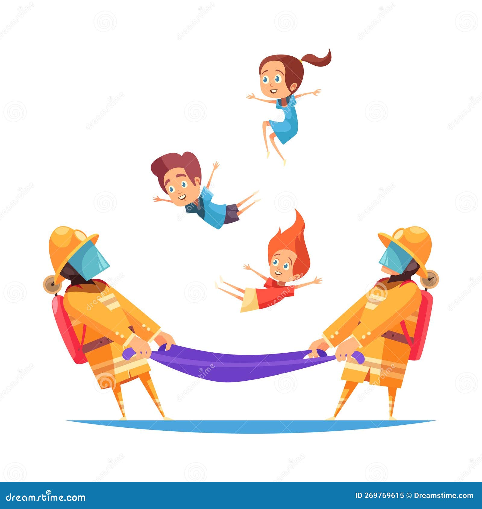 Firefighters Trampoline Kids Composition Stock Vector - Illustration of ...
