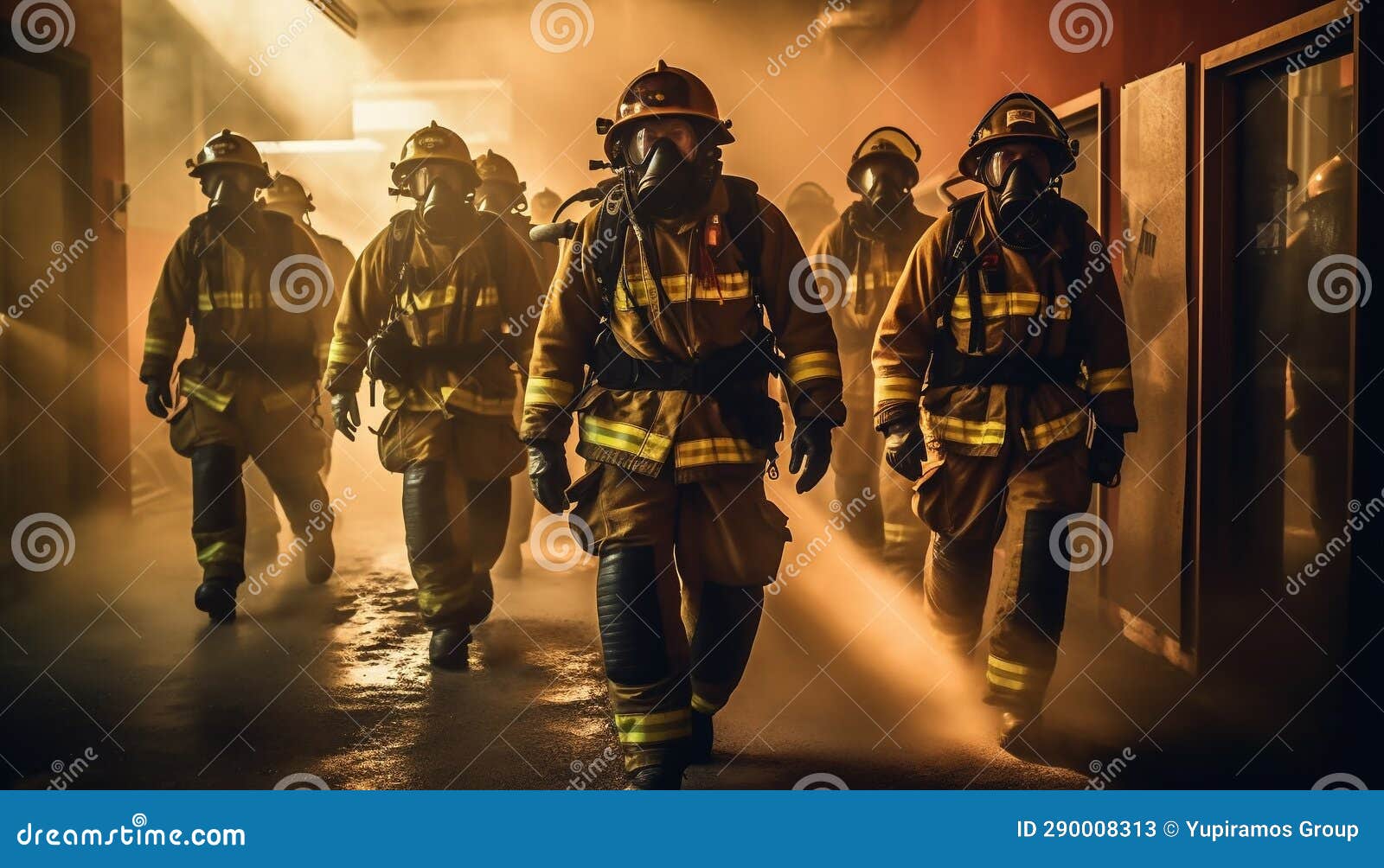 Firefighters in Uniform Work Outdoors, Protecting Structures from ...