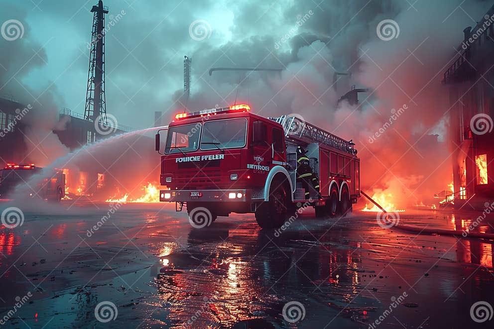 Firefighters Using Boom Crane To Combat Warehouse Fires from Height ...