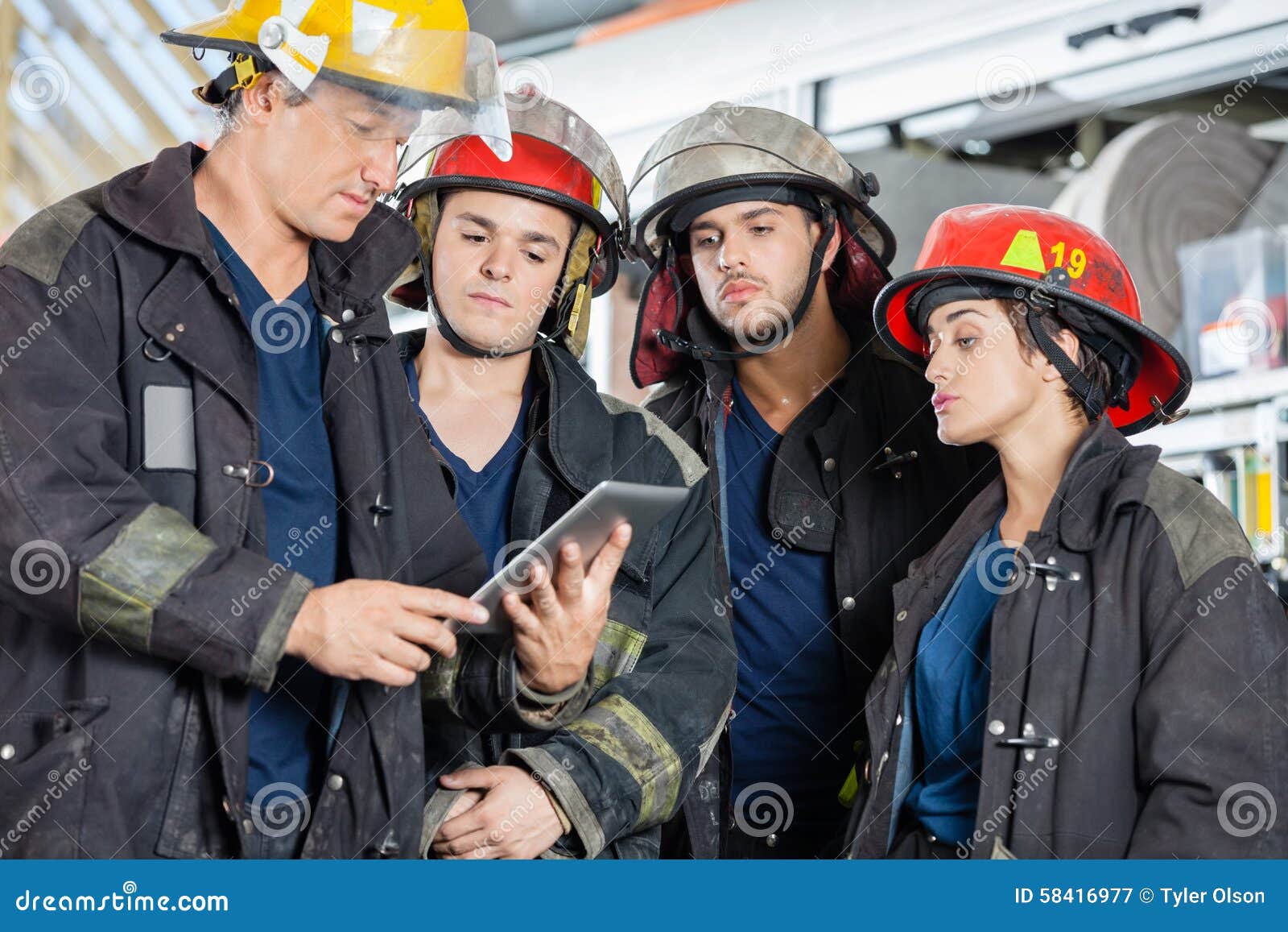 Firefighters Using Tablet Computer Stock Image - Image of education ...