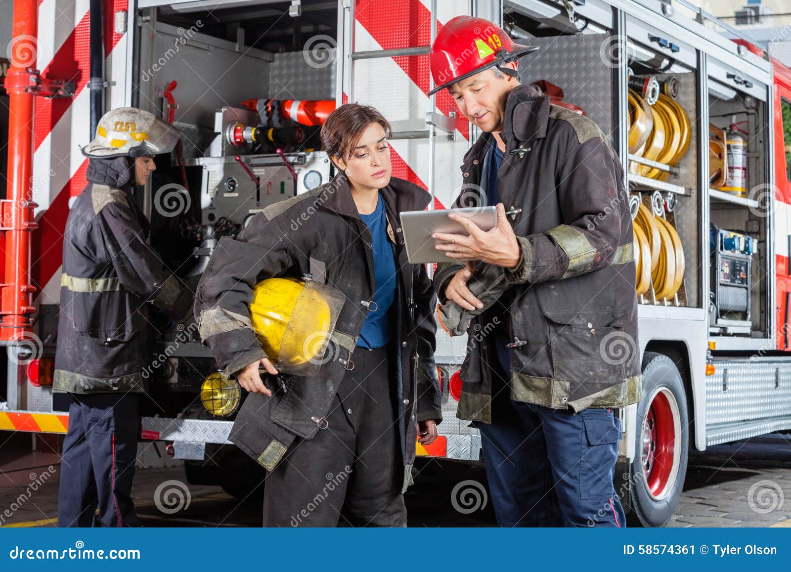 Firefighters Using Tablet Computer Stock Image - Image of firefighter ...