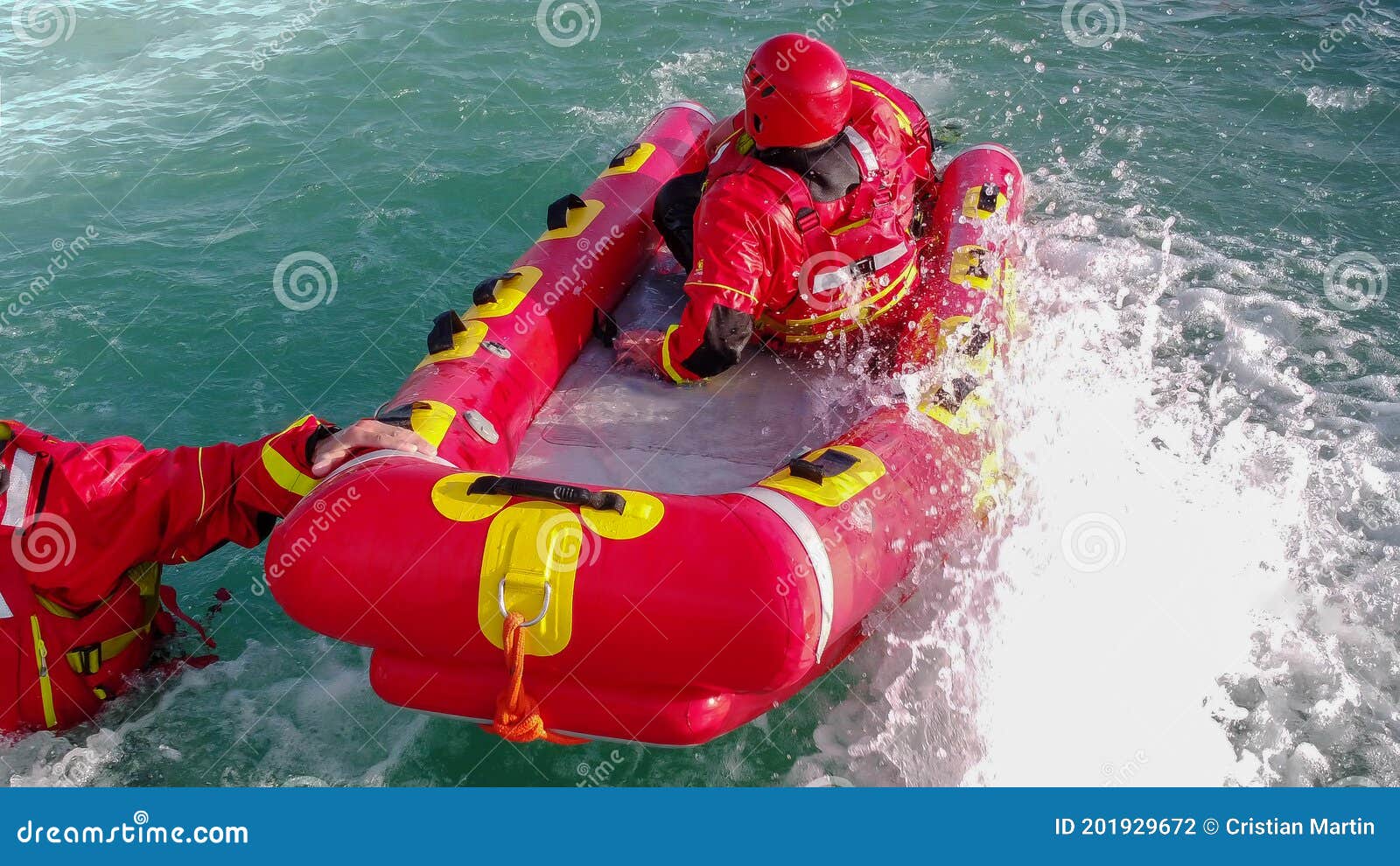Firefighters in Water Rescue Drill, Using Canoe and Special Suits Stock ...