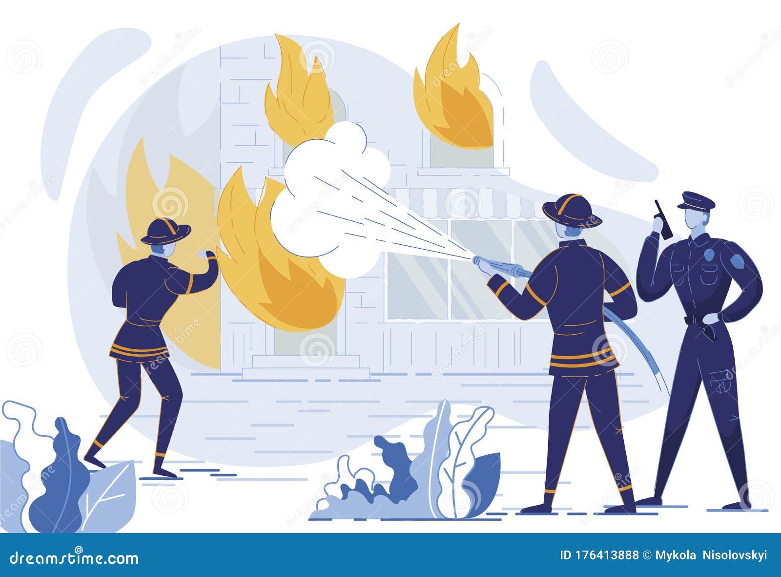 Firefighters at Work Flat Vector Illustration Stock Vector ...