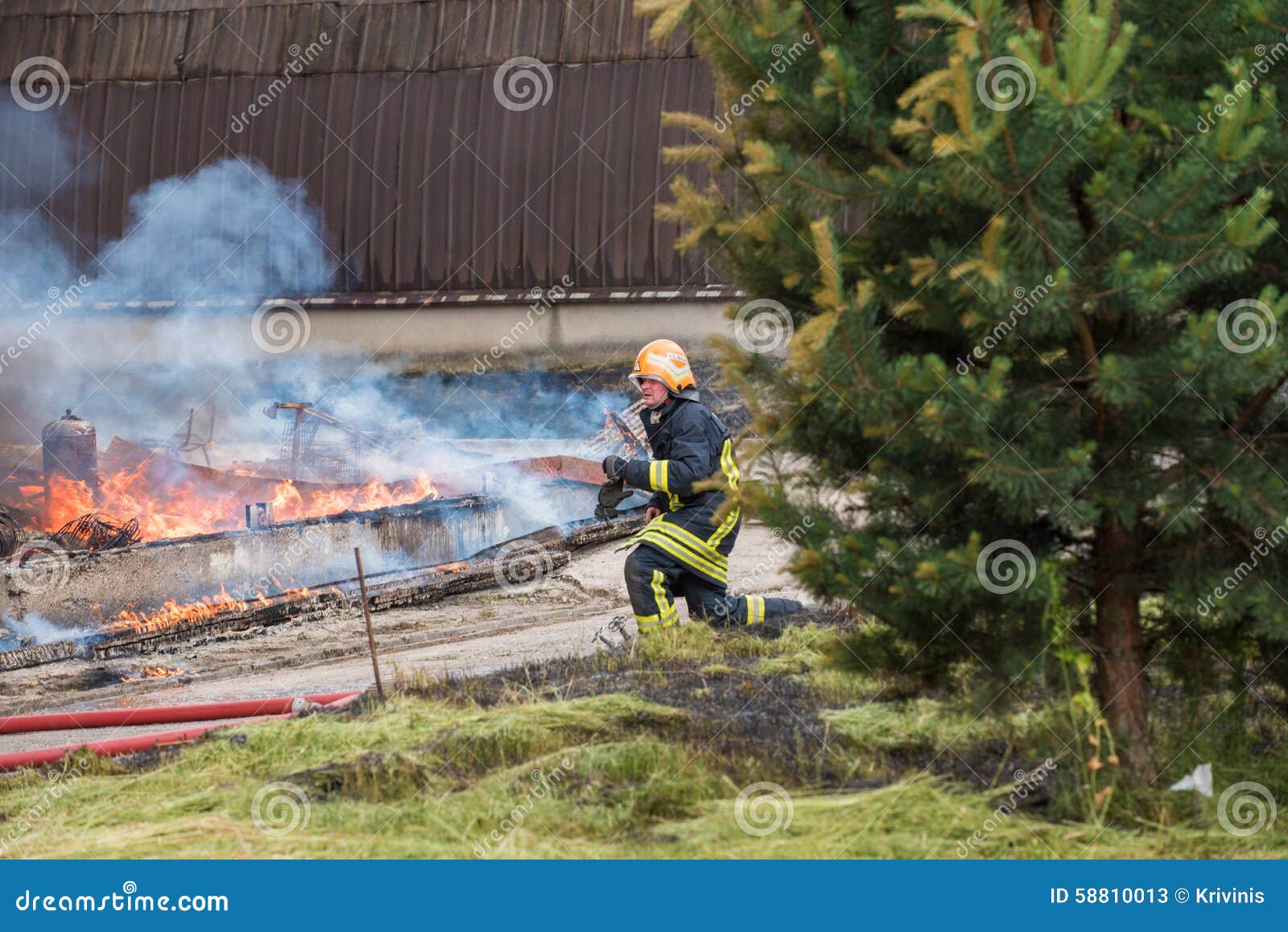 Firefighters at work editorial stock photo. Image of disaster - 58810013