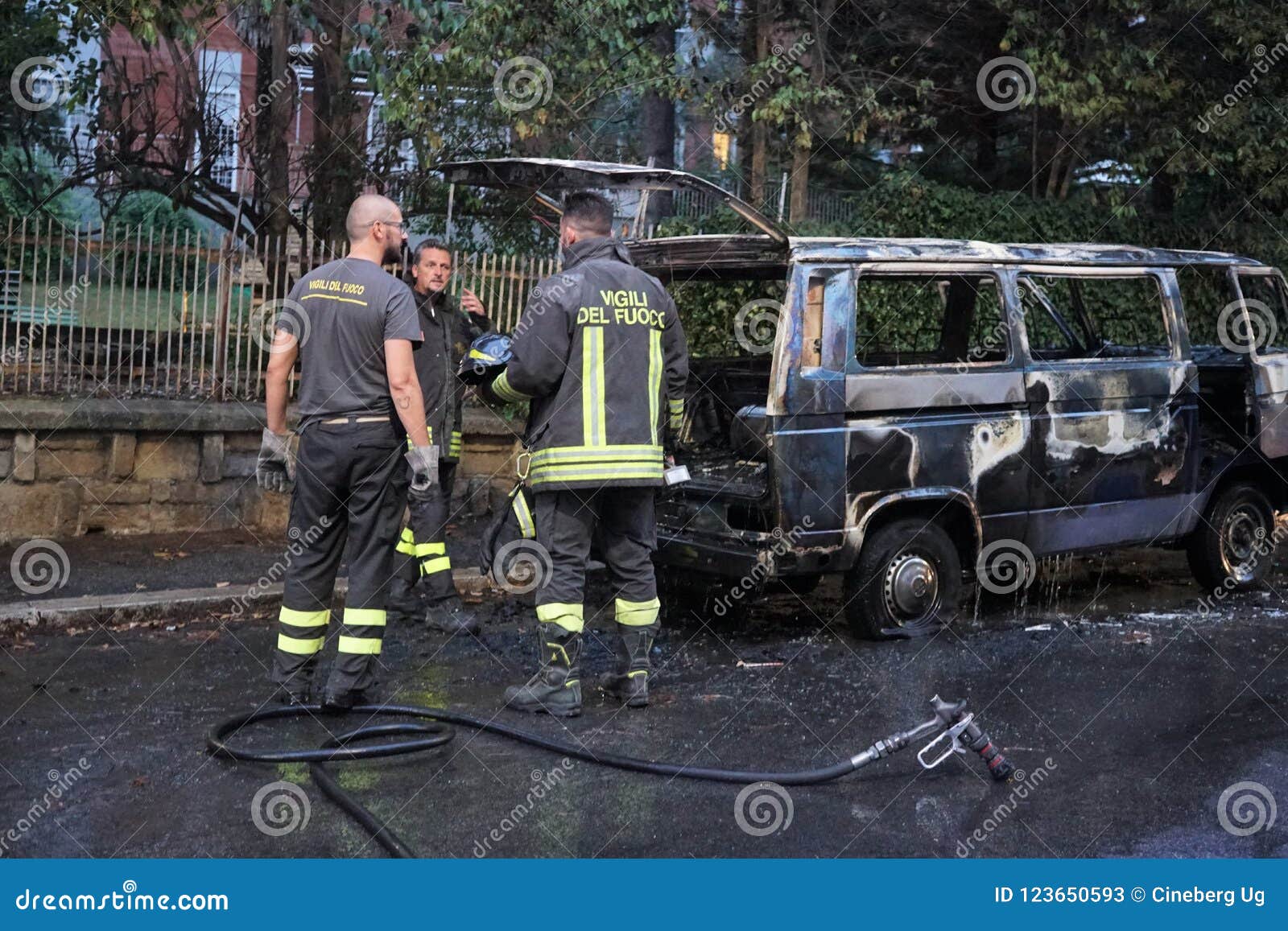 Firefighters at work editorial stock photo. Image of burning - 123650593