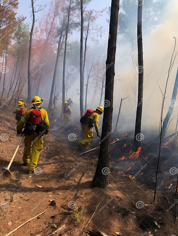 Firefighters Work To Control Forest Fire Stock Image - Image of ...
