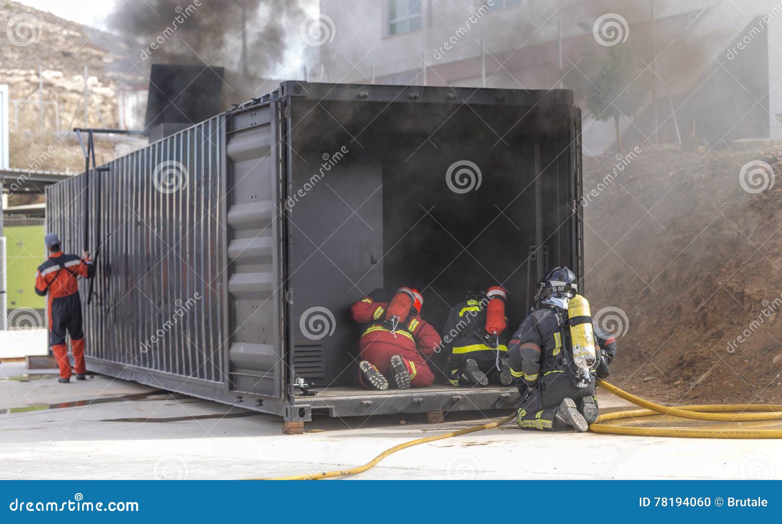 Firefighters working stock photo. Image of teamwork, water - 78194060