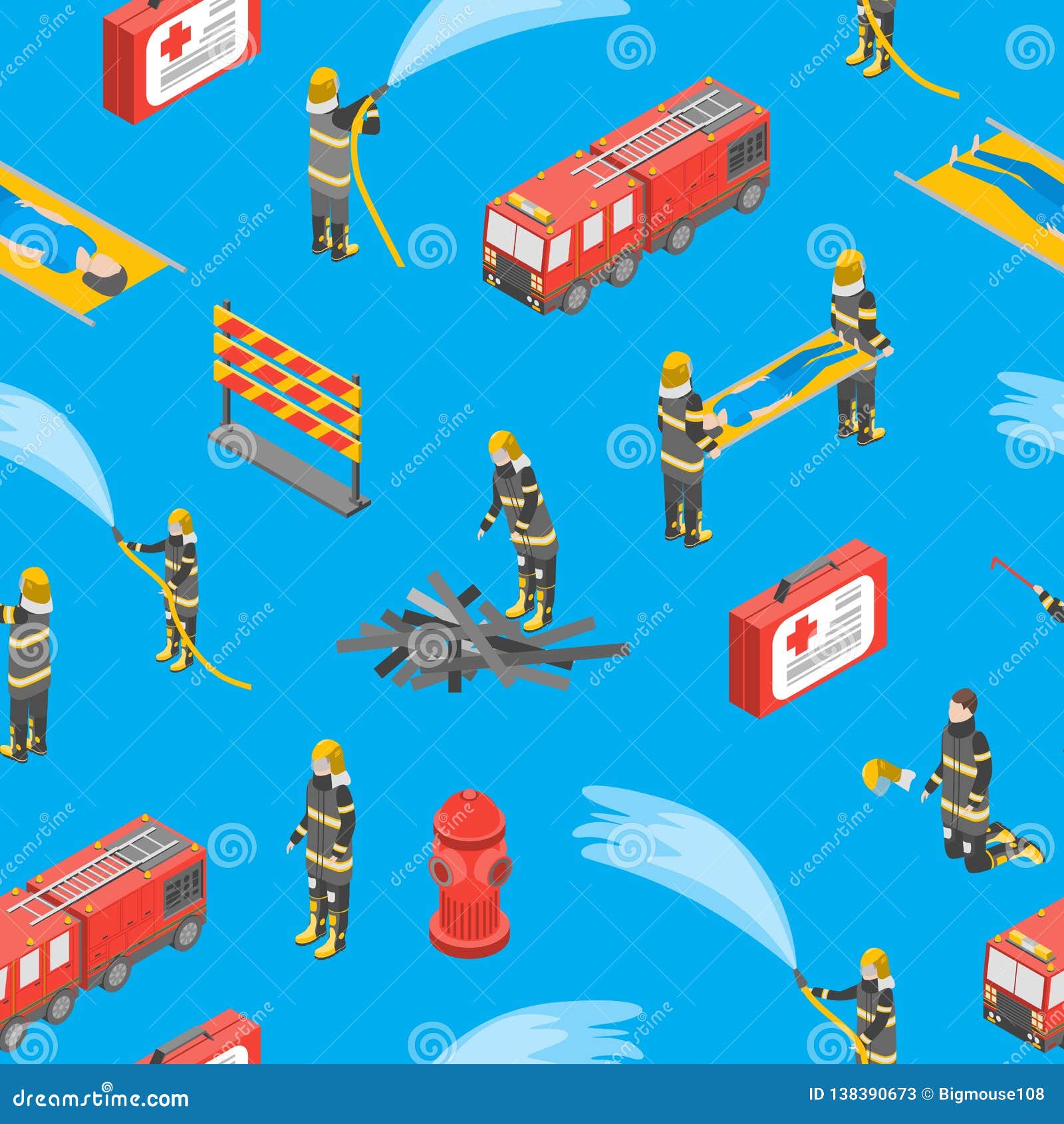 FirefighterSeamless Pattern Background 3d Isometric View. Vector Stock ...