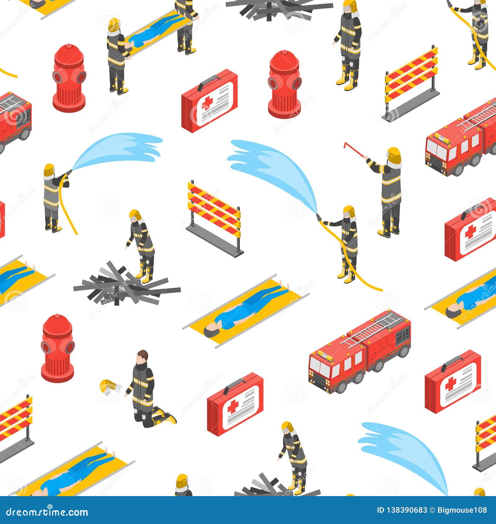 FirefighterSeamless Pattern Background 3d Isometric View. Vector Stock ...