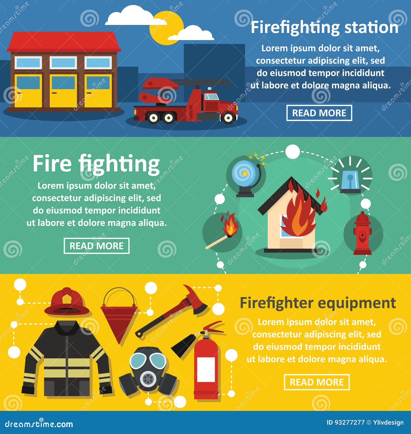 Firefighting Banner Horizontal Set, Flat Style Stock Vector ...