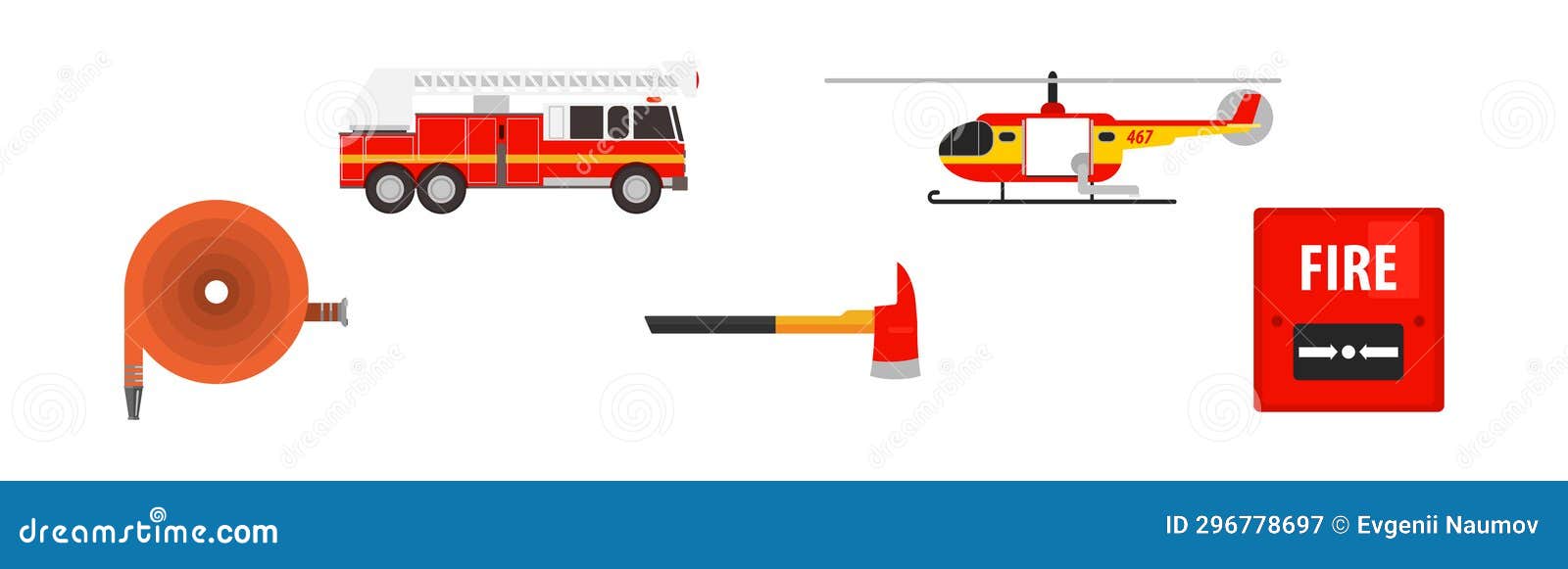 Firefighting Department with Emergency Rescue Object Vector Set Stock ...