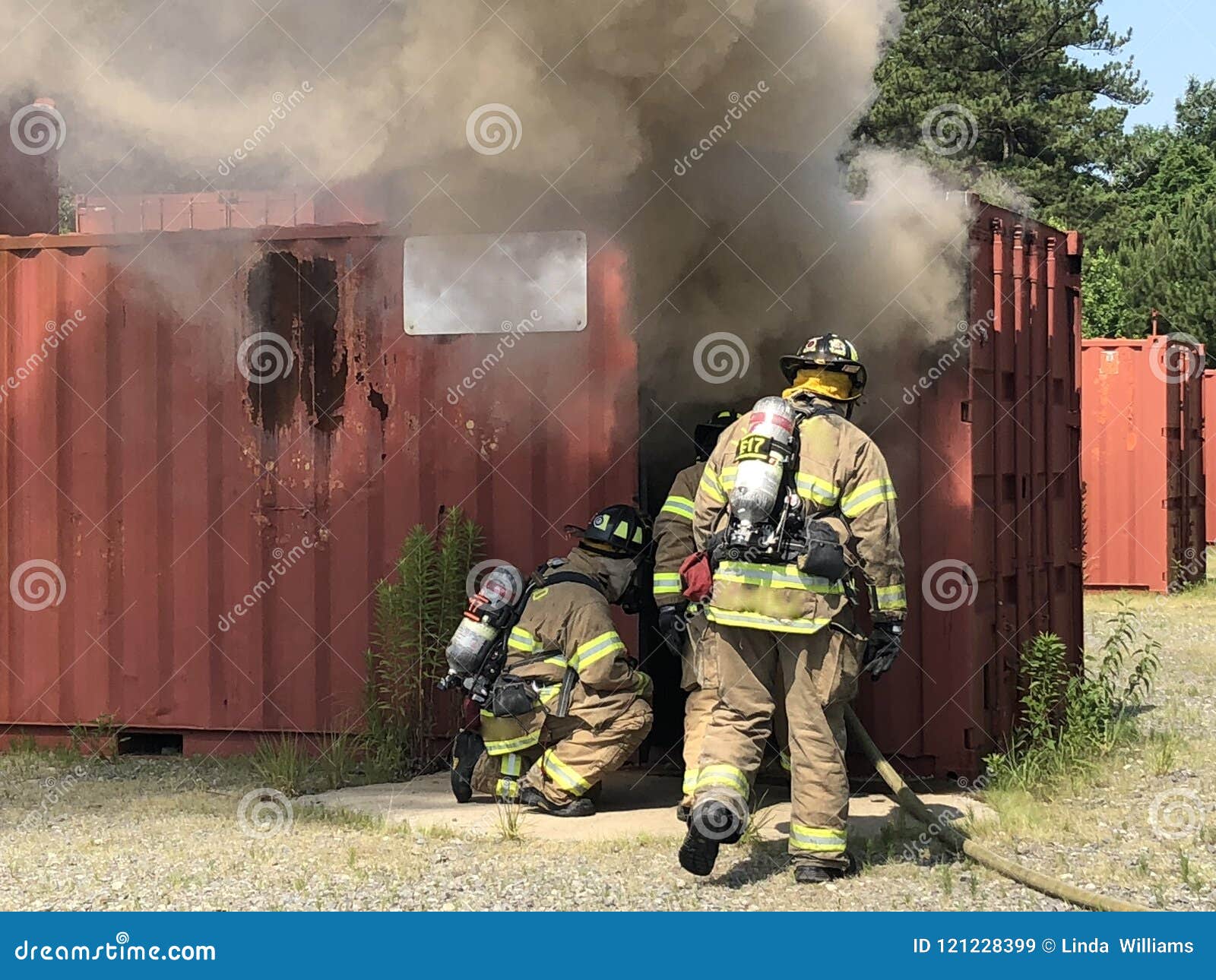 Firefighters Prepare To Enter Training Scenario Stock Image - Image of ...