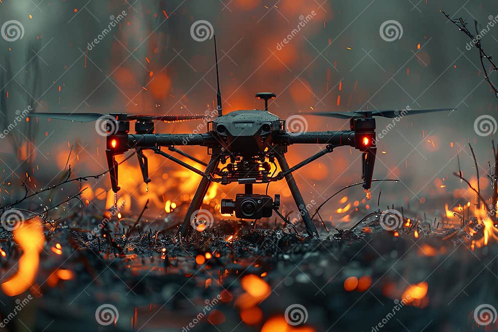 Firefighting Drone Flying Over a Burning Forest. Technologies of Fire ...