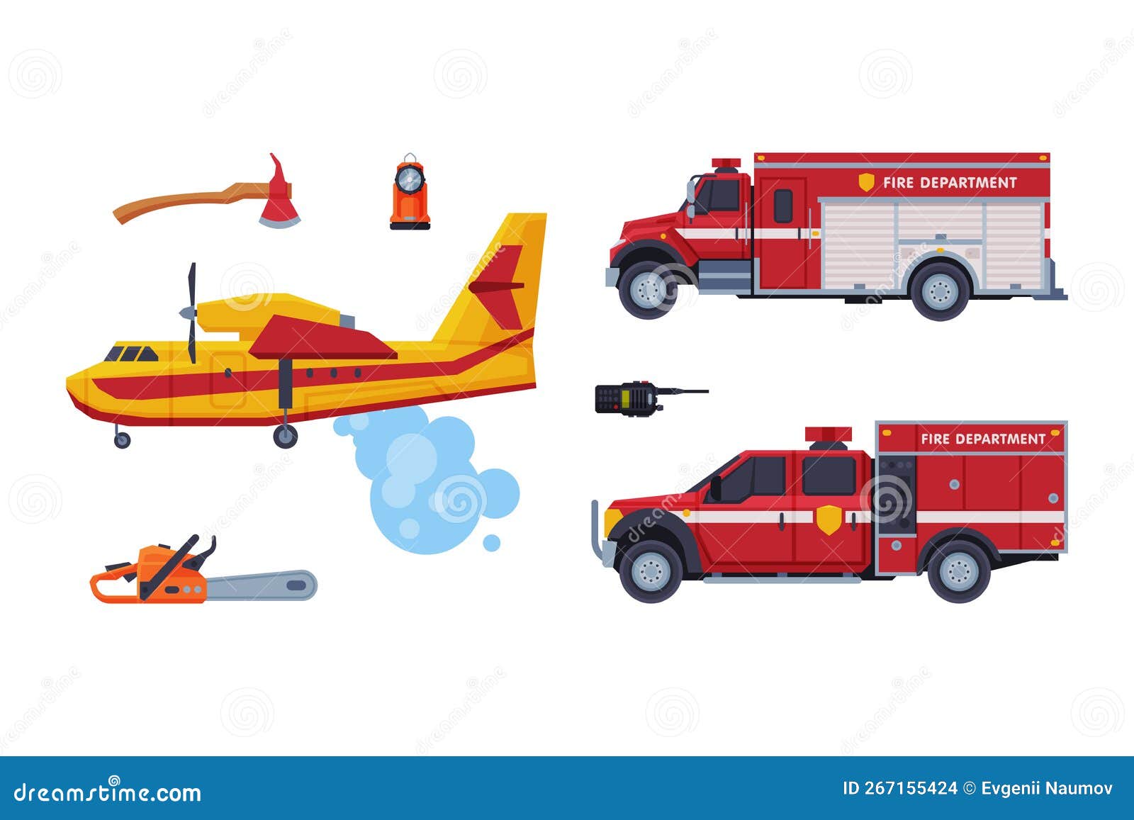 Firefighting Equipment and Emergency Service Tools Vector Set Stock ...