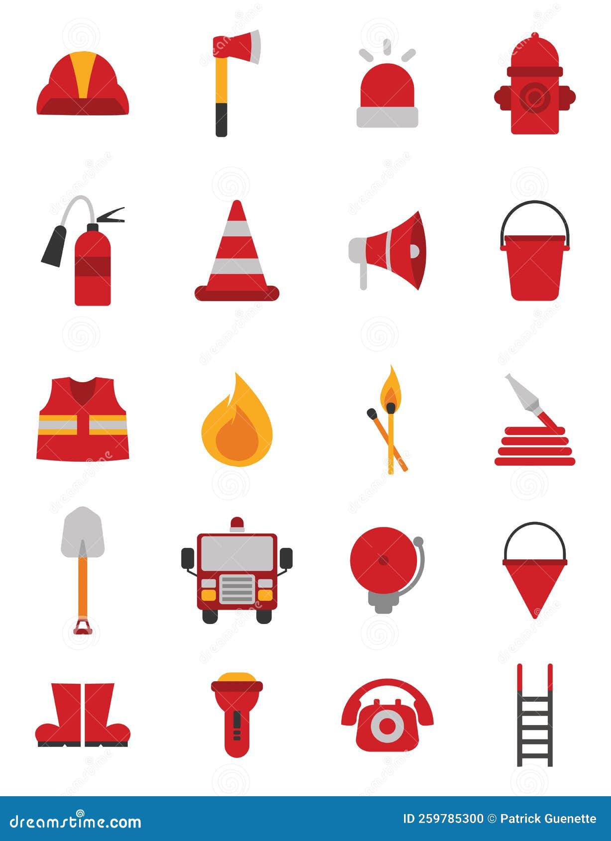 Firefighting Equipment Vector Icons. City Fire Station Illustration ...