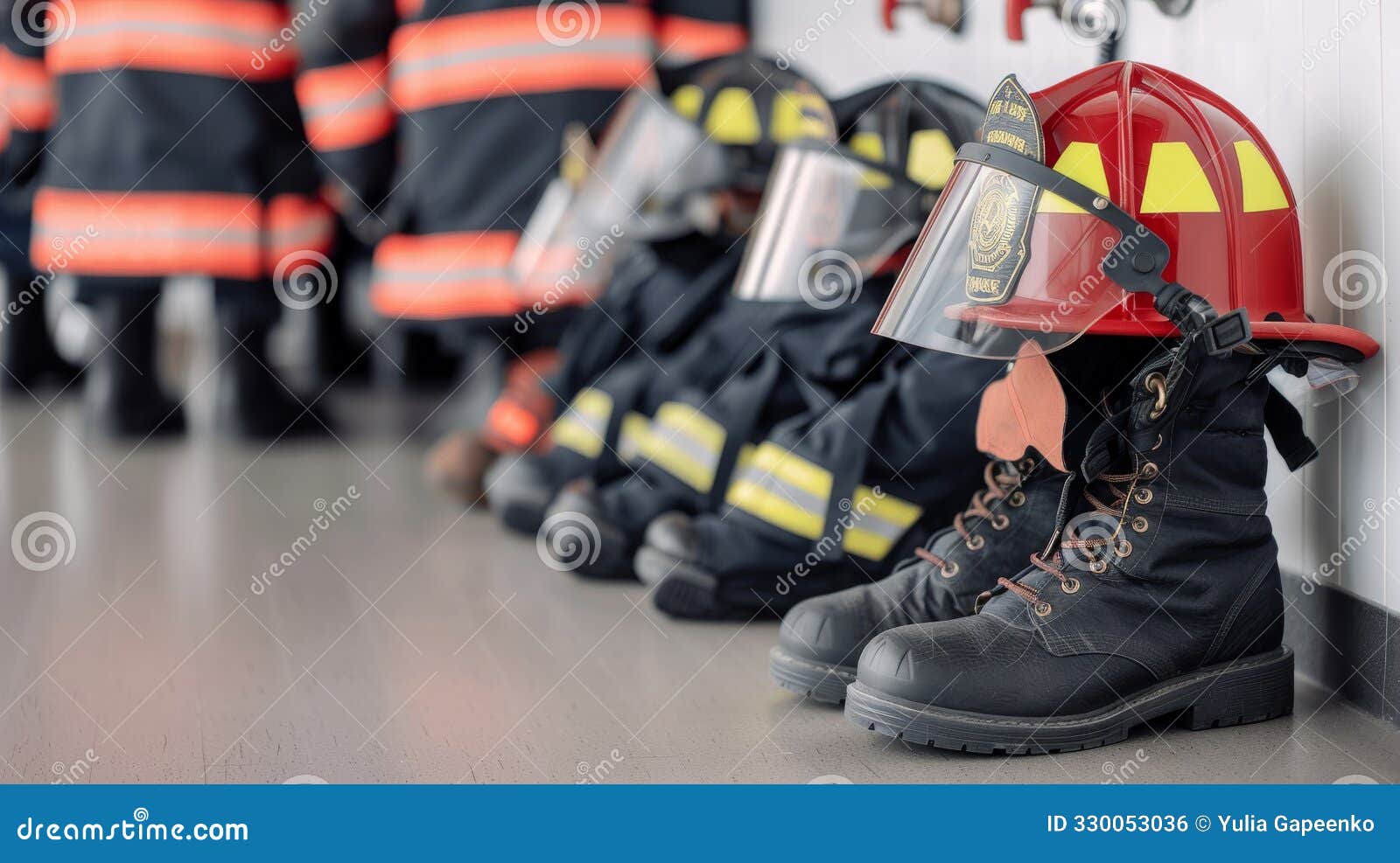 Firefighting Gear Prepared for Training Exercise at Local Fire Station ...