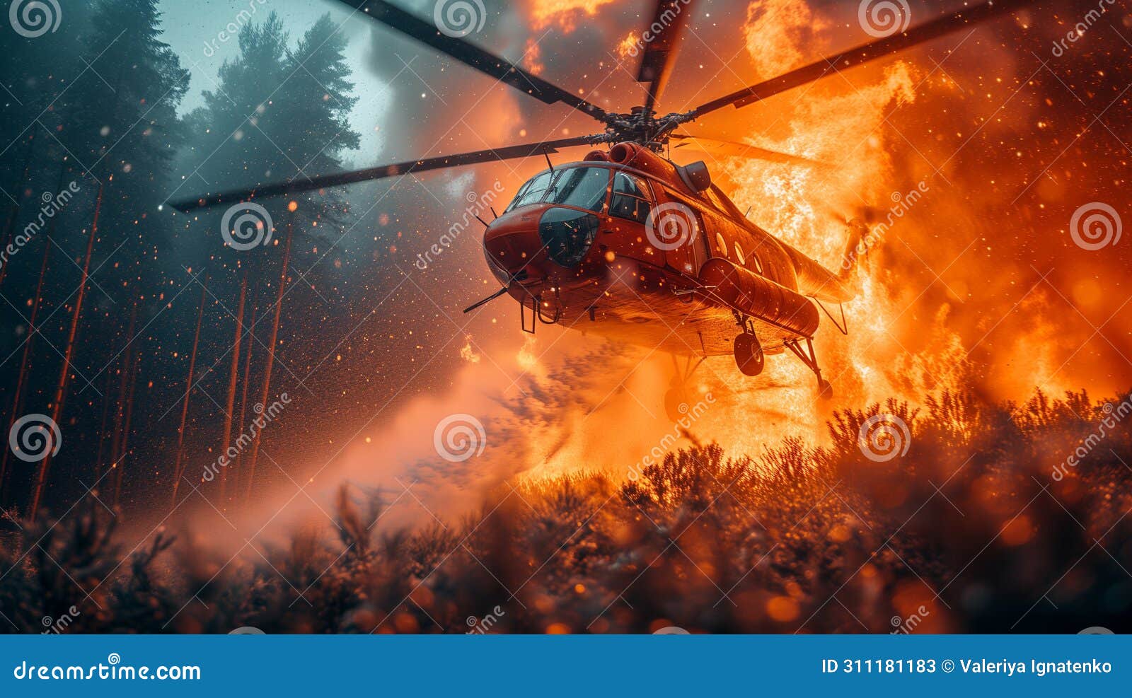 Helicopter Extinguishing Forest Fire. Rescue Air Transport. Remote ...