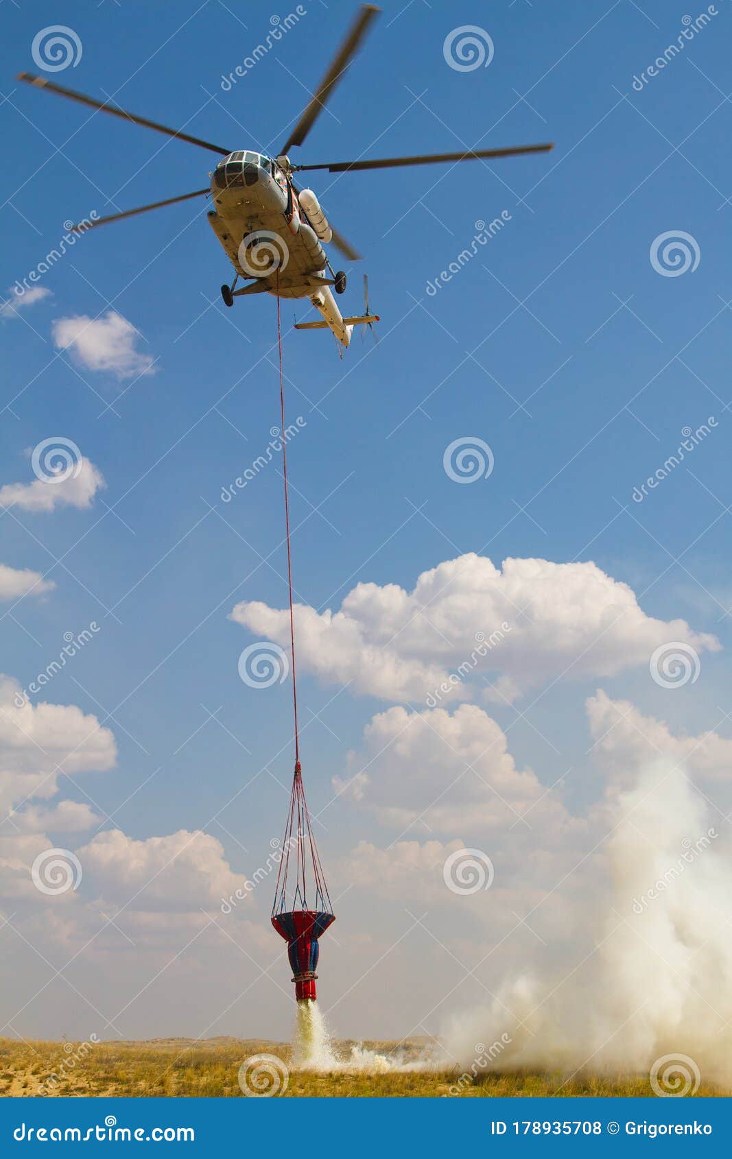Firefighting Helicopter with Fire Bucket Flies Stock Photo - Image of ...