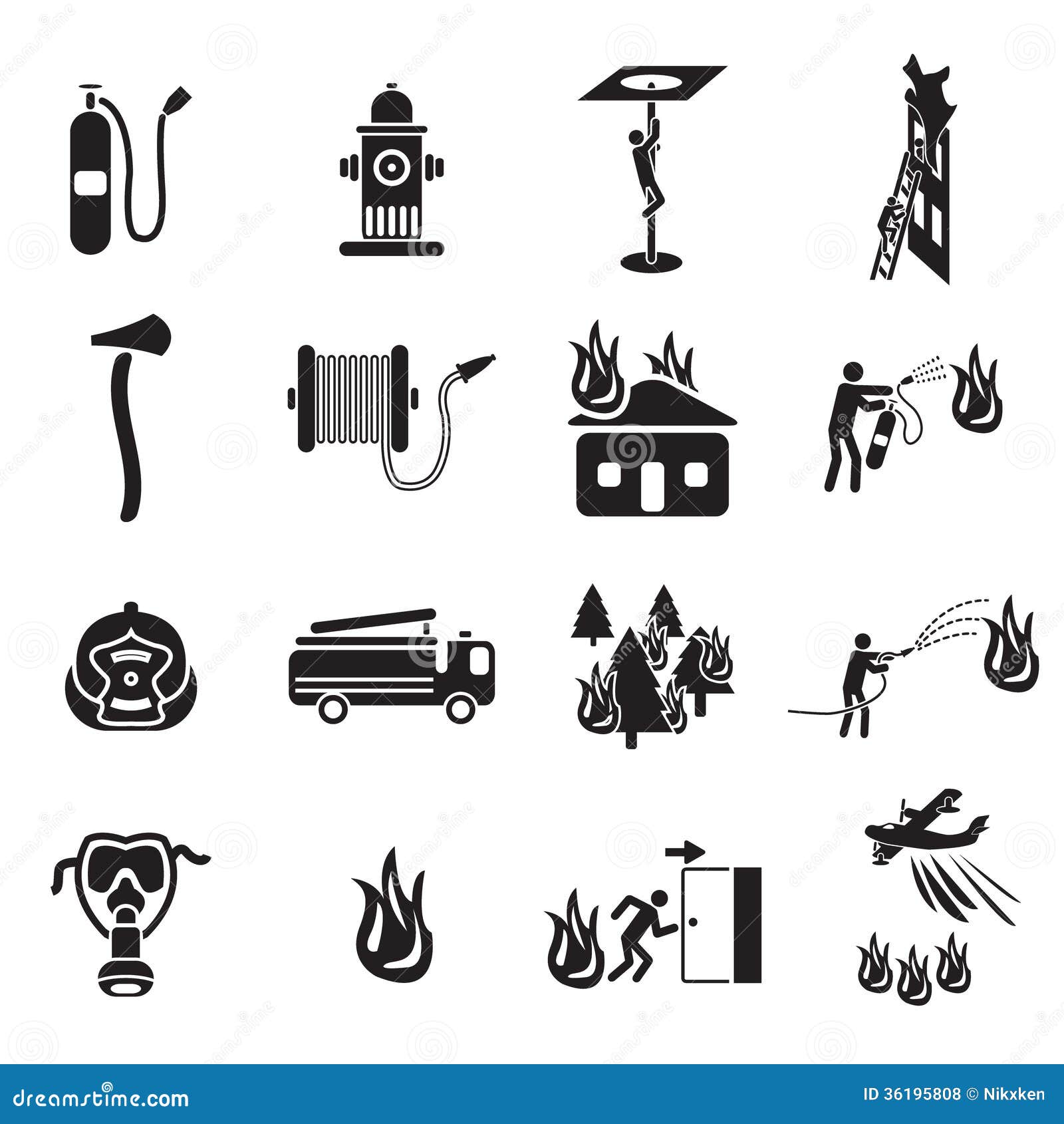 Firefighting icons set stock vector. Illustration of gallon - 36195808