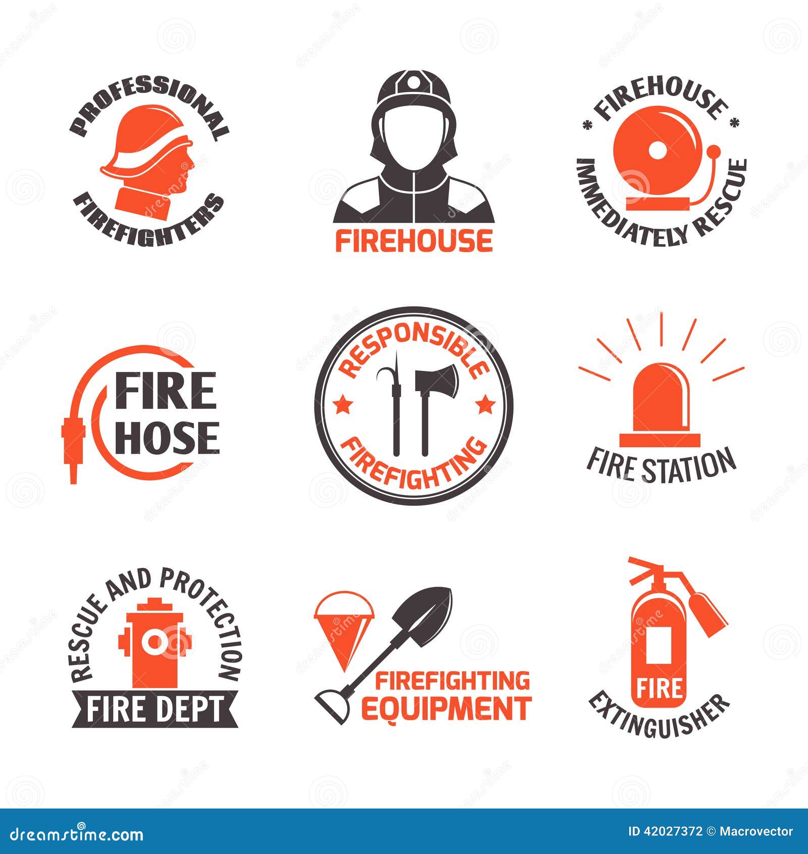 Firefighting label set stock vector. Illustration of danger - 42027372