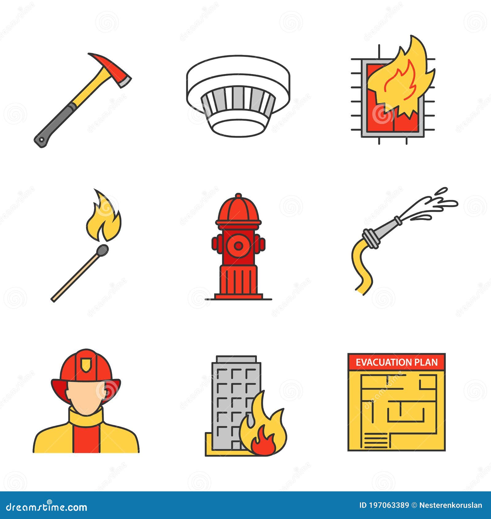 Firefighting Color Icons Set Stock Vector - Illustration of match ...