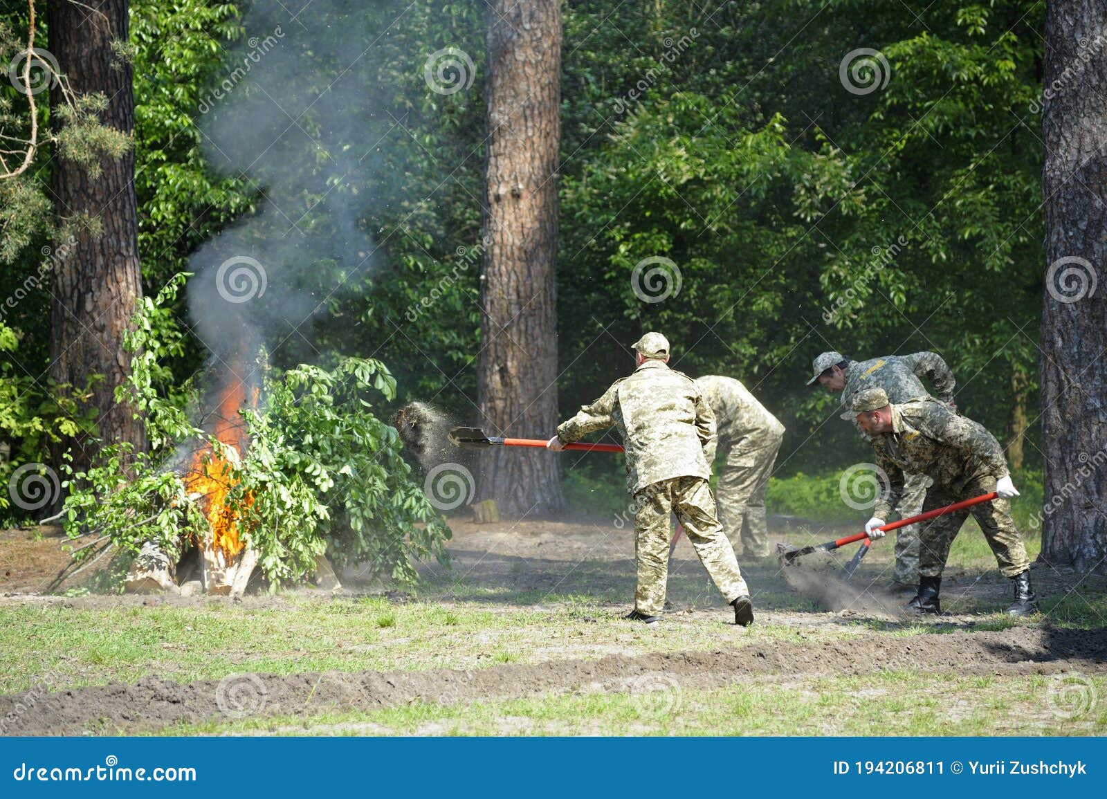 Firefighting Team Training: Firemen in Protective Ensembles Fighting ...