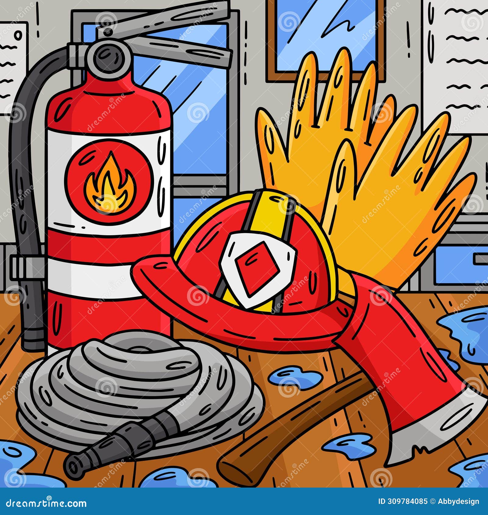 Firefighting Tools Colored Cartoon Illustration Stock Vector ...