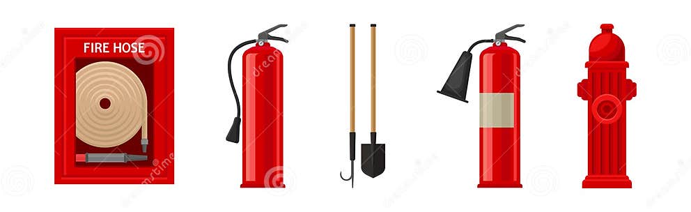 Firefighting Tools and Equipment for Fire Extinguishing Vector Set ...