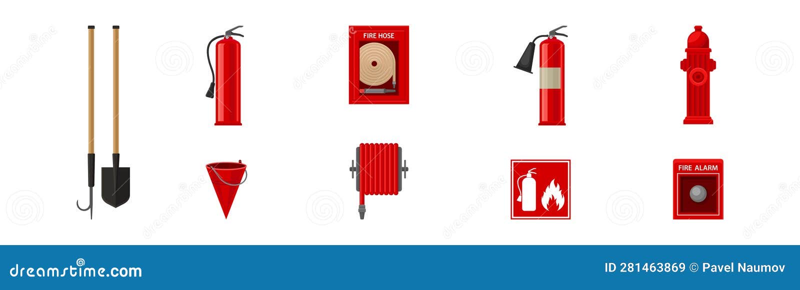 Firefighting Tools and Equipment for Fire Extinguishing Vector Set ...