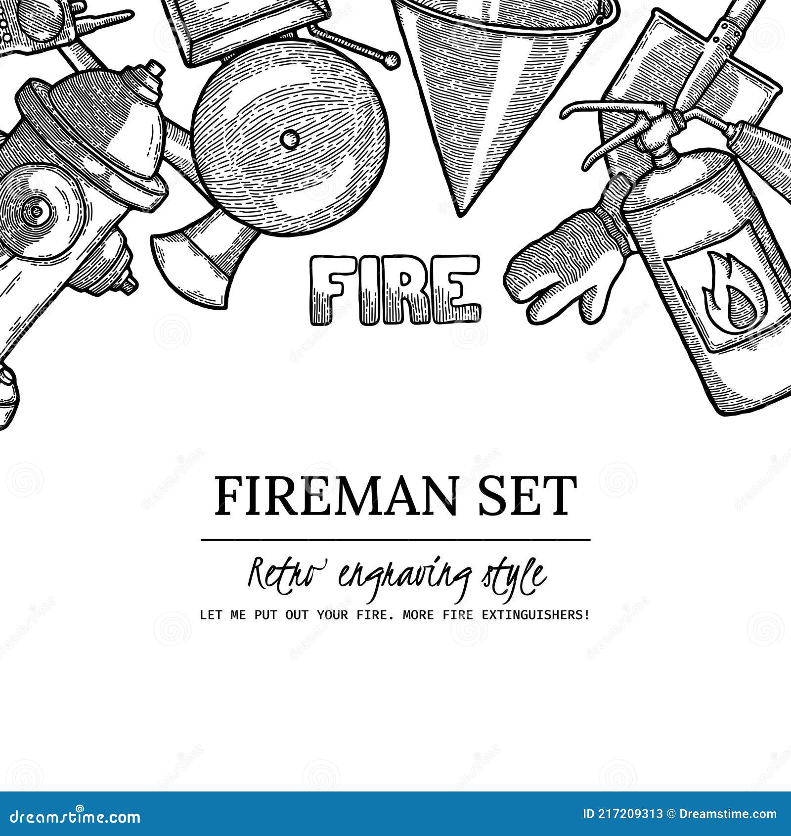 Firefighting Vintage Elements Set of Fireman Tools Vector Illustration ...