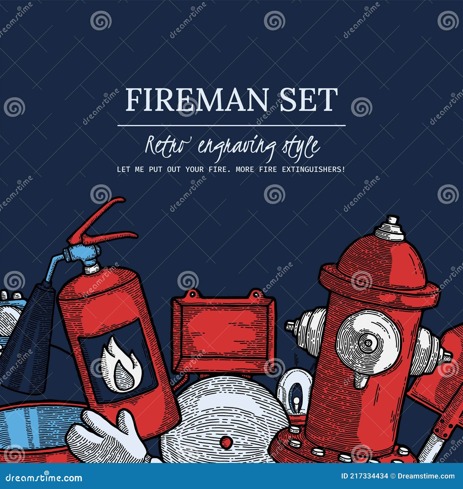 Firefighting Vintage Elements Set of Fireman Tools Vector Illustration ...