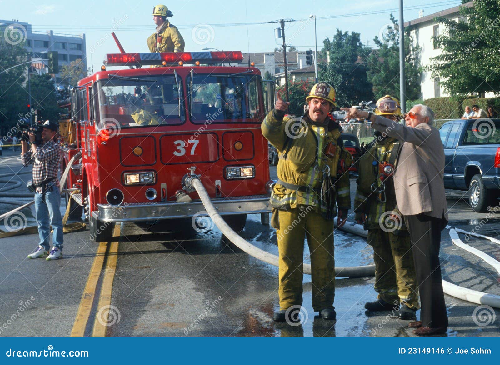 Firefights at Scene with Fire Truck Editorial Photo - Image of fires ...