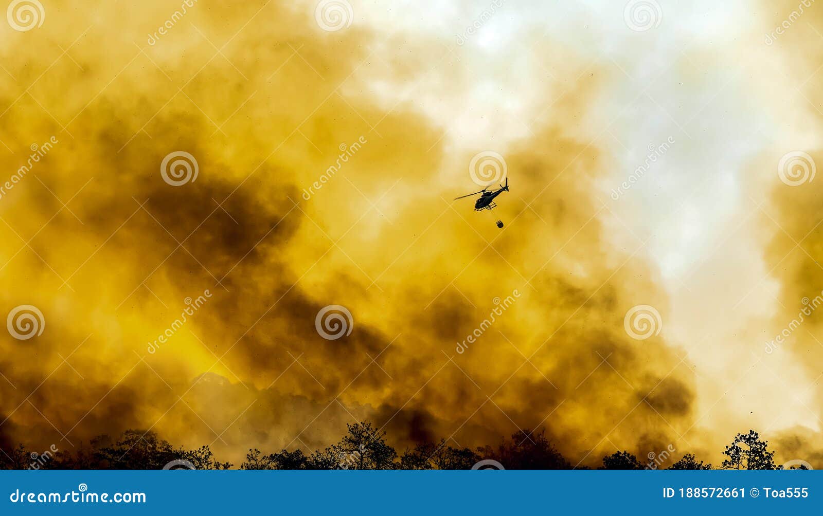 Firefithing Helicopter Dropping Water on Forest Fire Stock Image ...