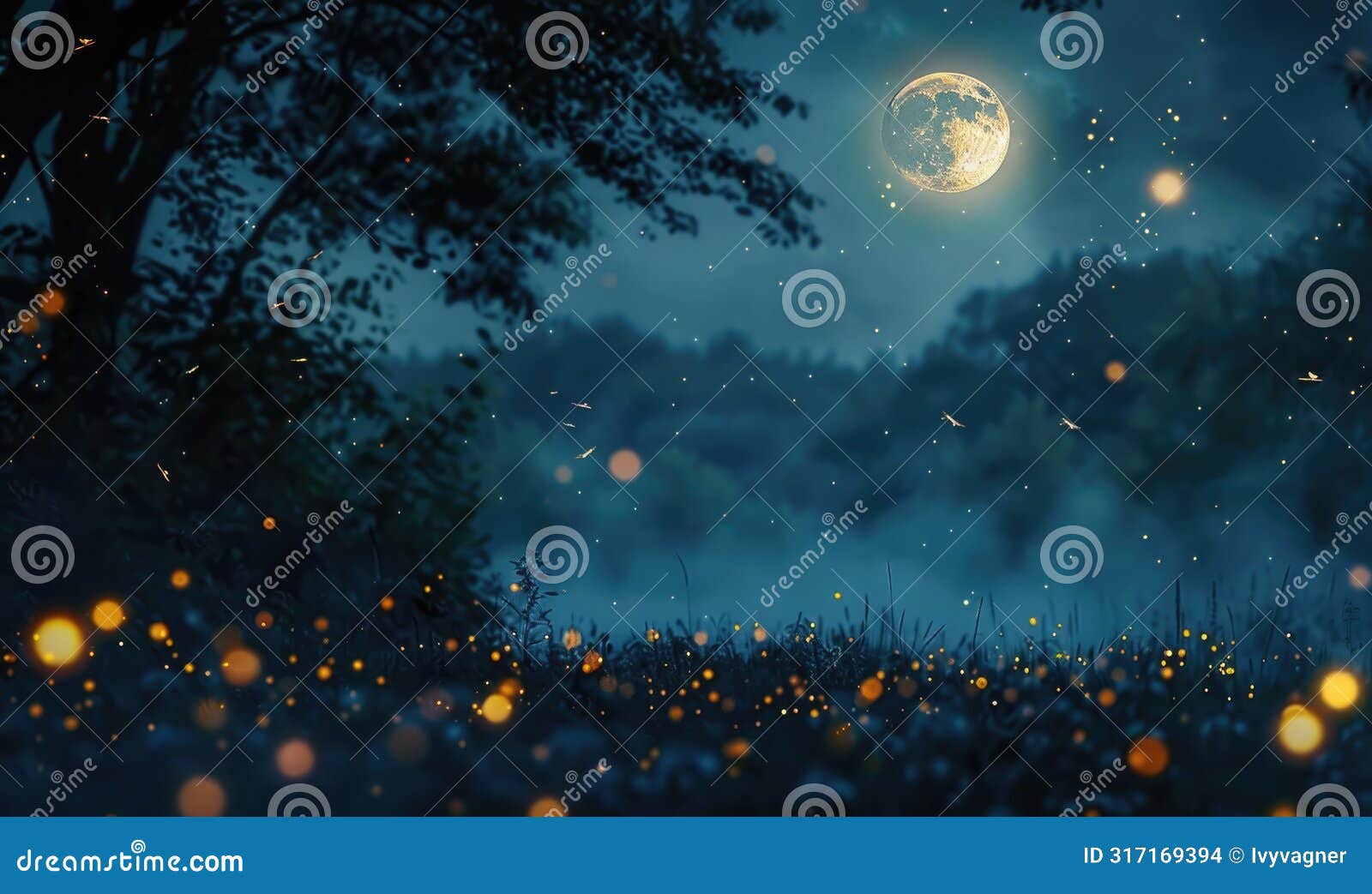 Fireflies Dancing among the Trees while Fireflies Glow Underwater Stock ...