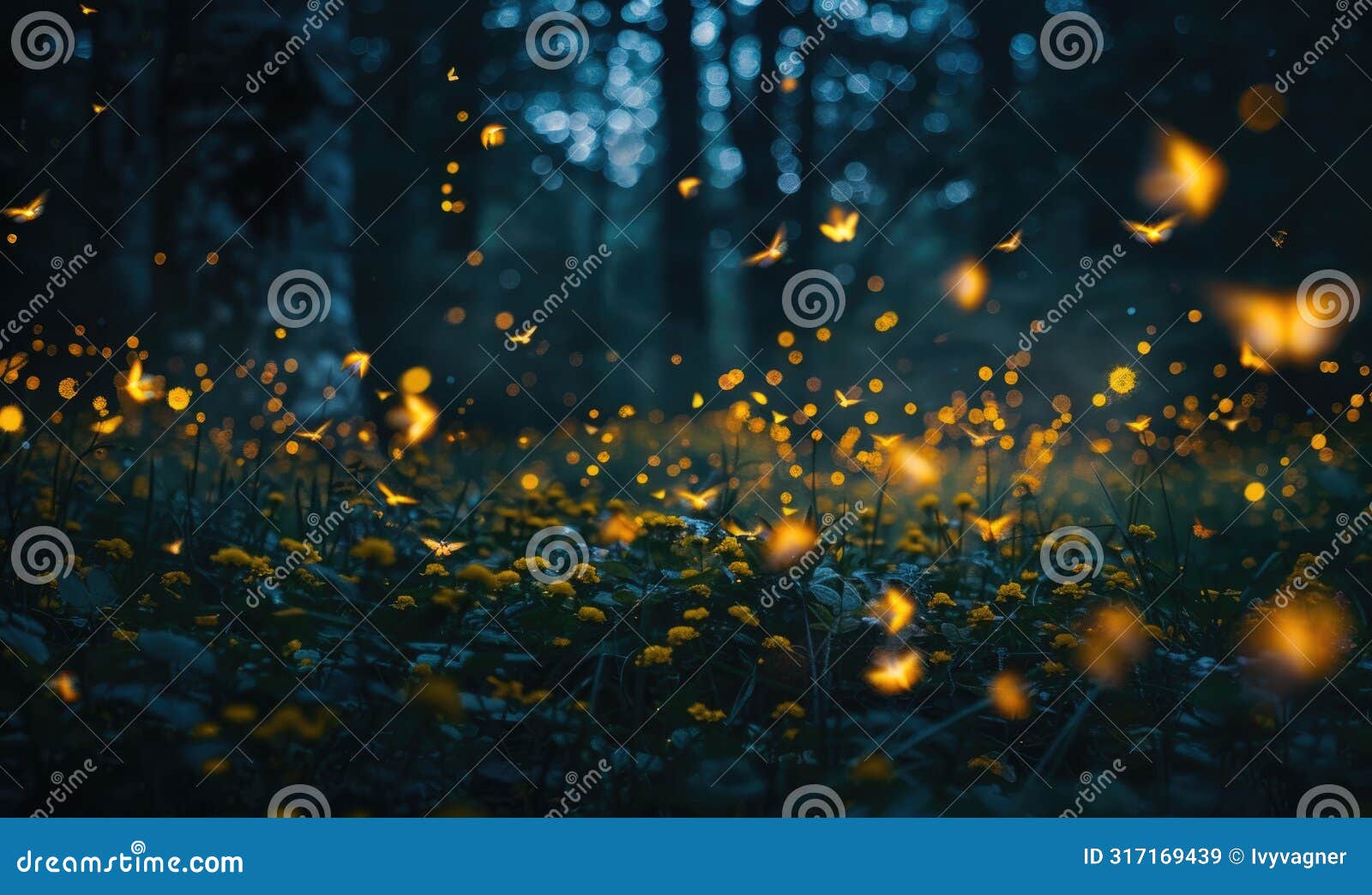 Fireflies Flickering in the Darkness, Mysterious Lights Stock Image ...