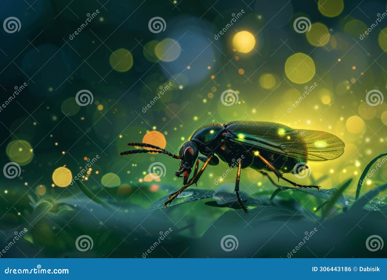 Fireflies Flying in Night Forest Stock Photo - Image of field, insect ...