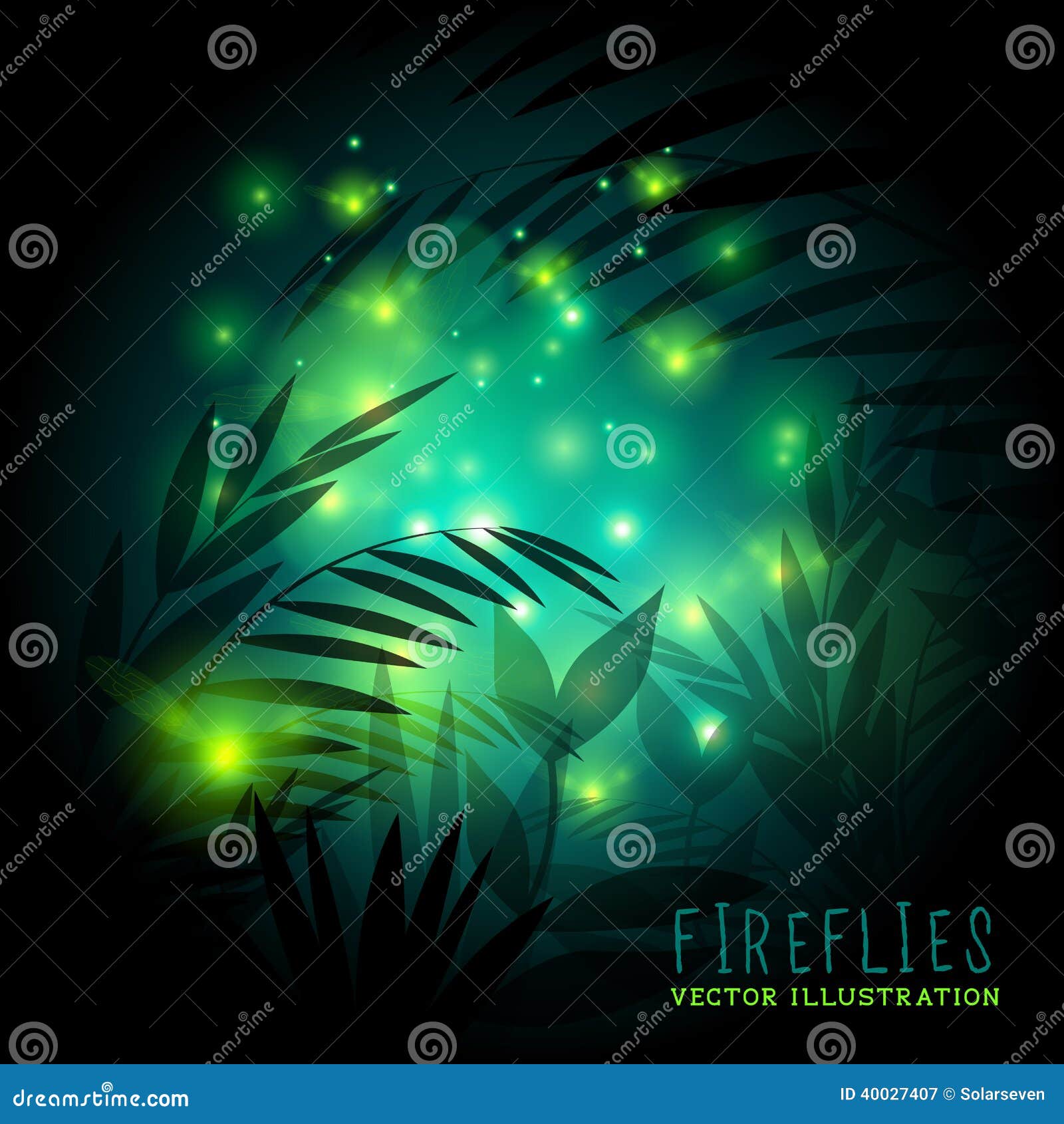 Fireflies and Forest at Night Stock Vector - Illustration of green ...