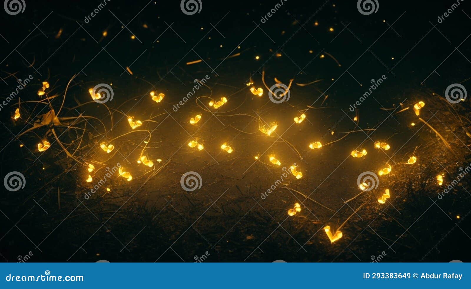Fireflies Forming a Heart Shape in the Darkness. Stock Illustration ...