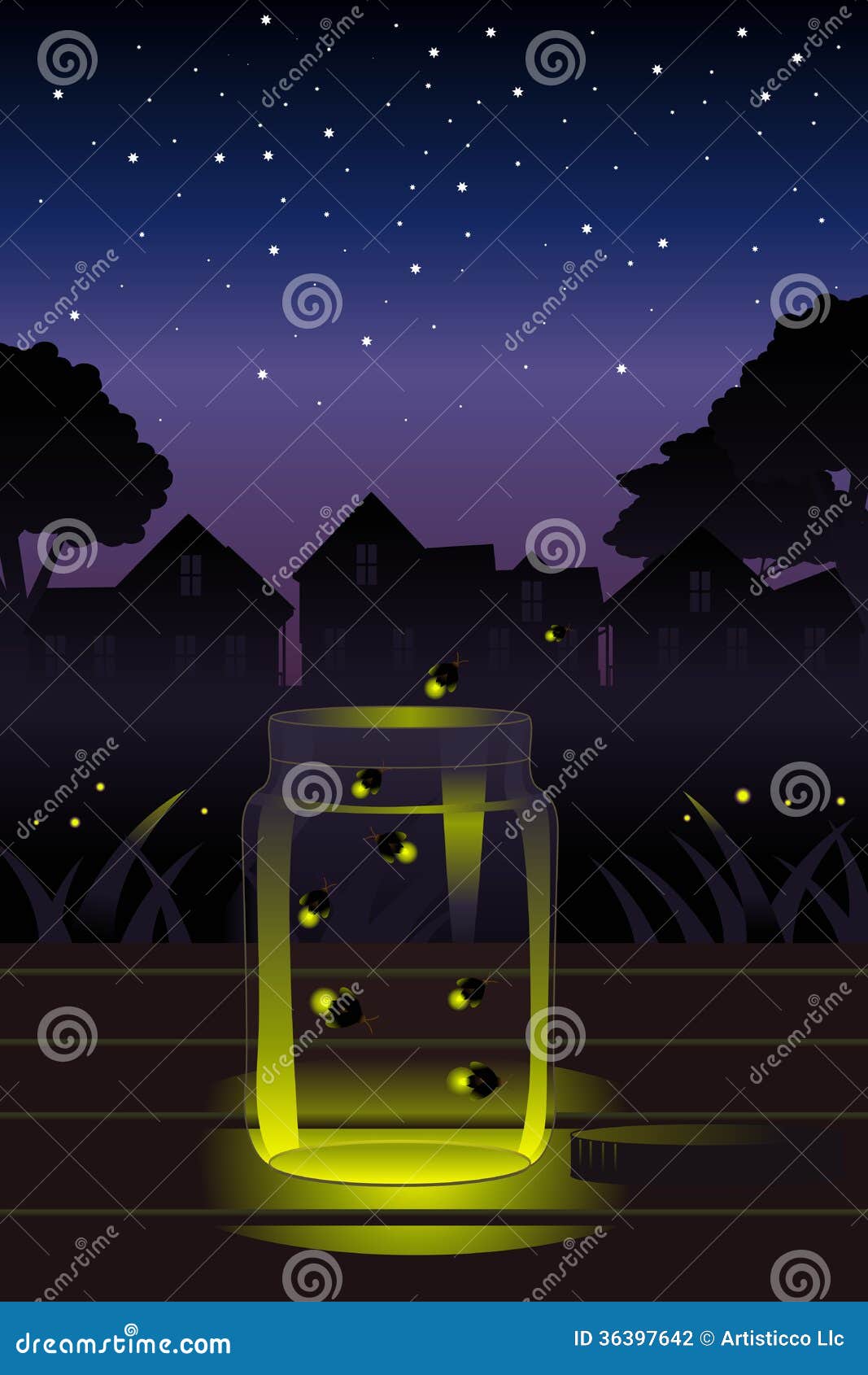 Fireflies in the jar stock vector. Illustration of insect - 36397642