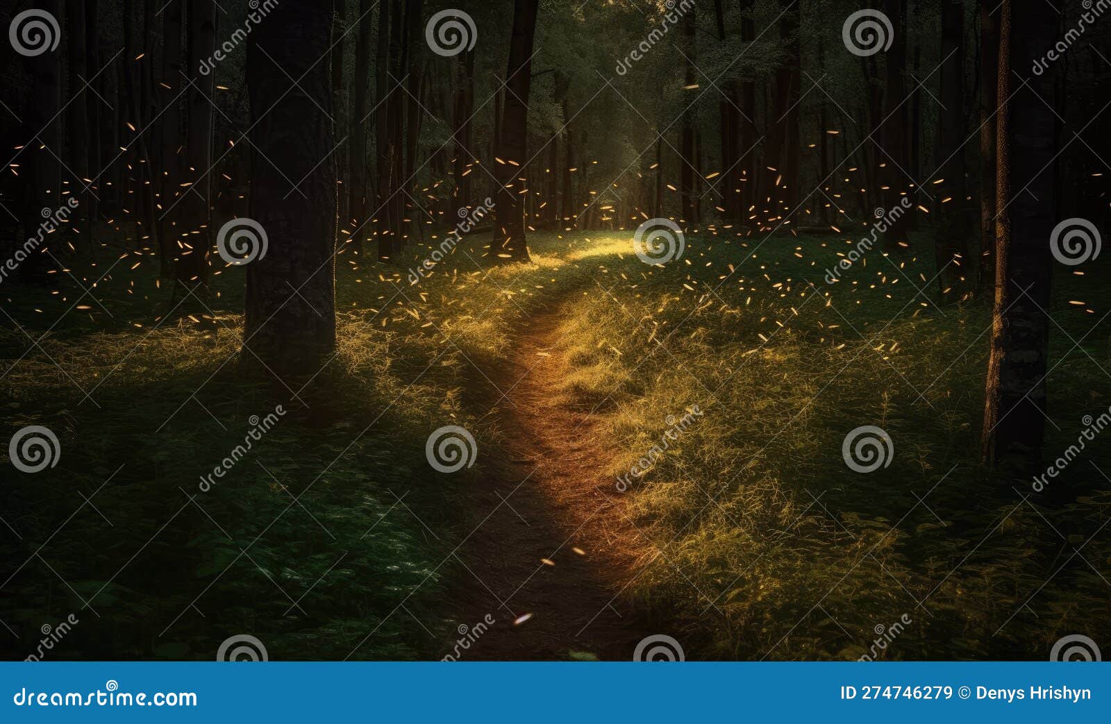 Fireflies Light Up the Way Along the Forest Path Creating Using ...