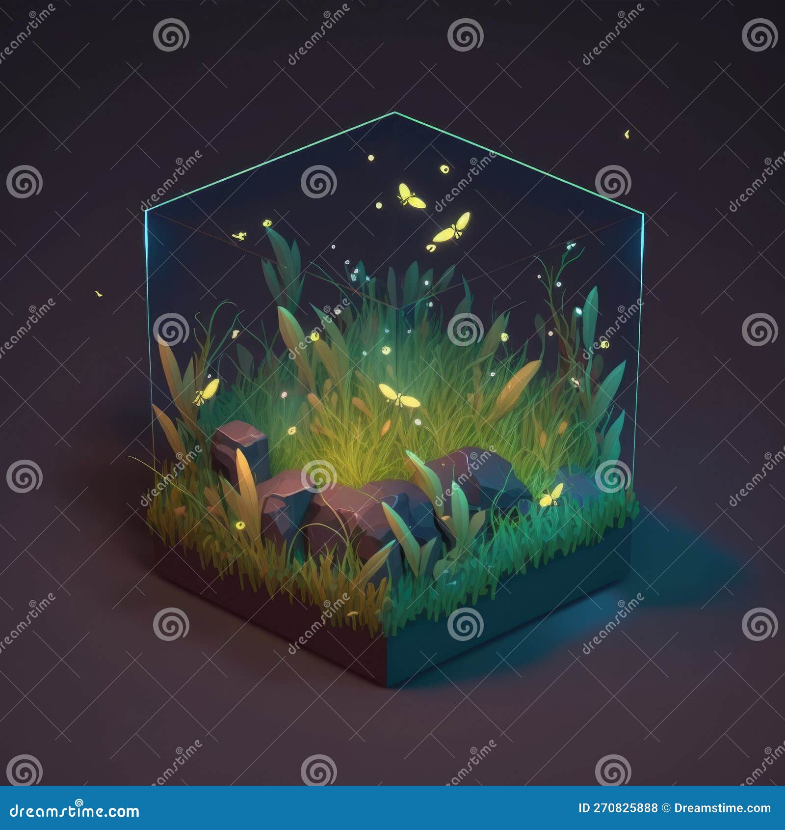 Fireflies and a Meadow of Grass, Isometric Low Poly View AI Generation ...