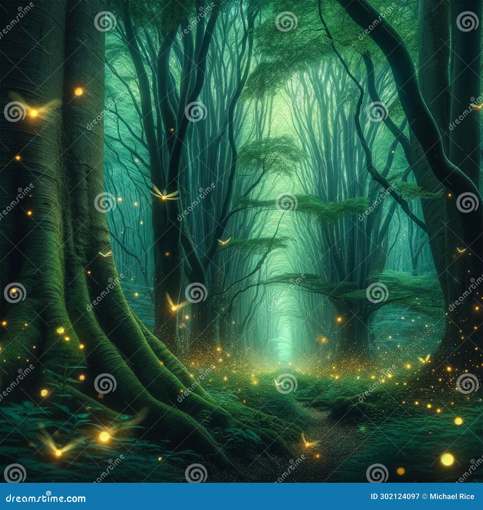 Firefly Ballet in the Midnight Woods Stock Illustration - Illustration ...