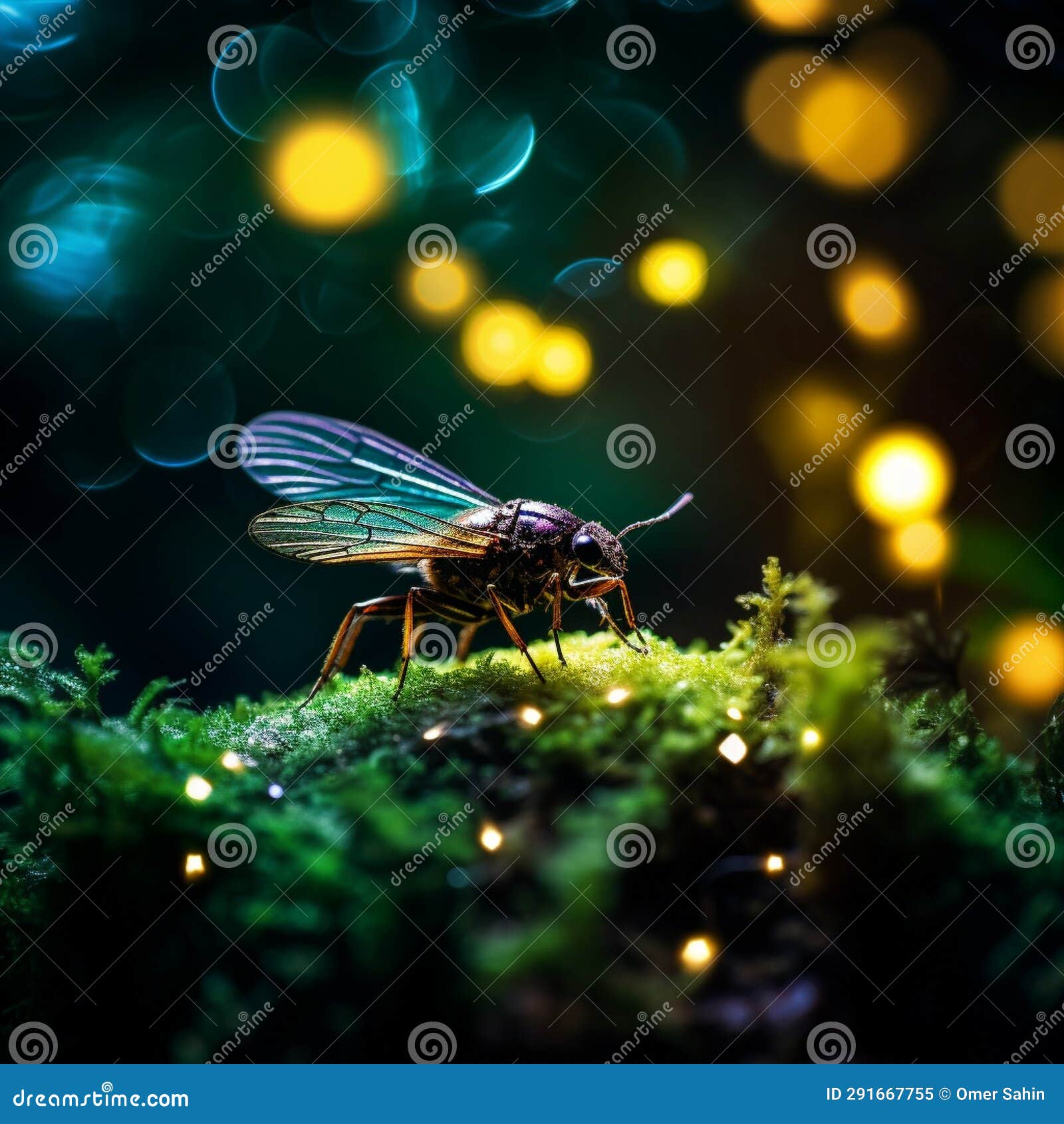 Firefly Illuminating Dark Forest in Macro Shot Stock Image - Image of ...