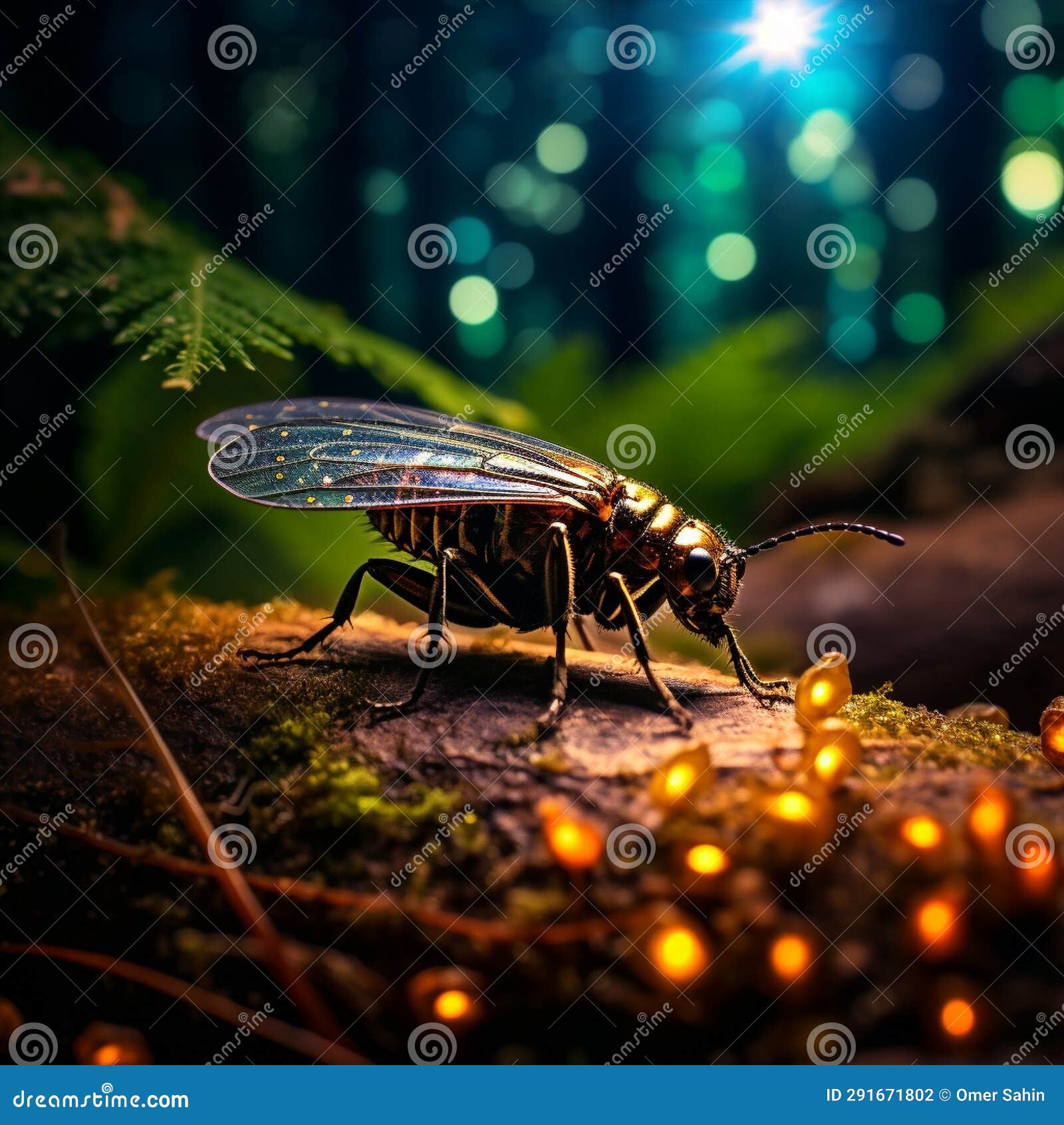 Firefly Illuminating Dark Forest in Macro Shot Stock Photo - Image of ...