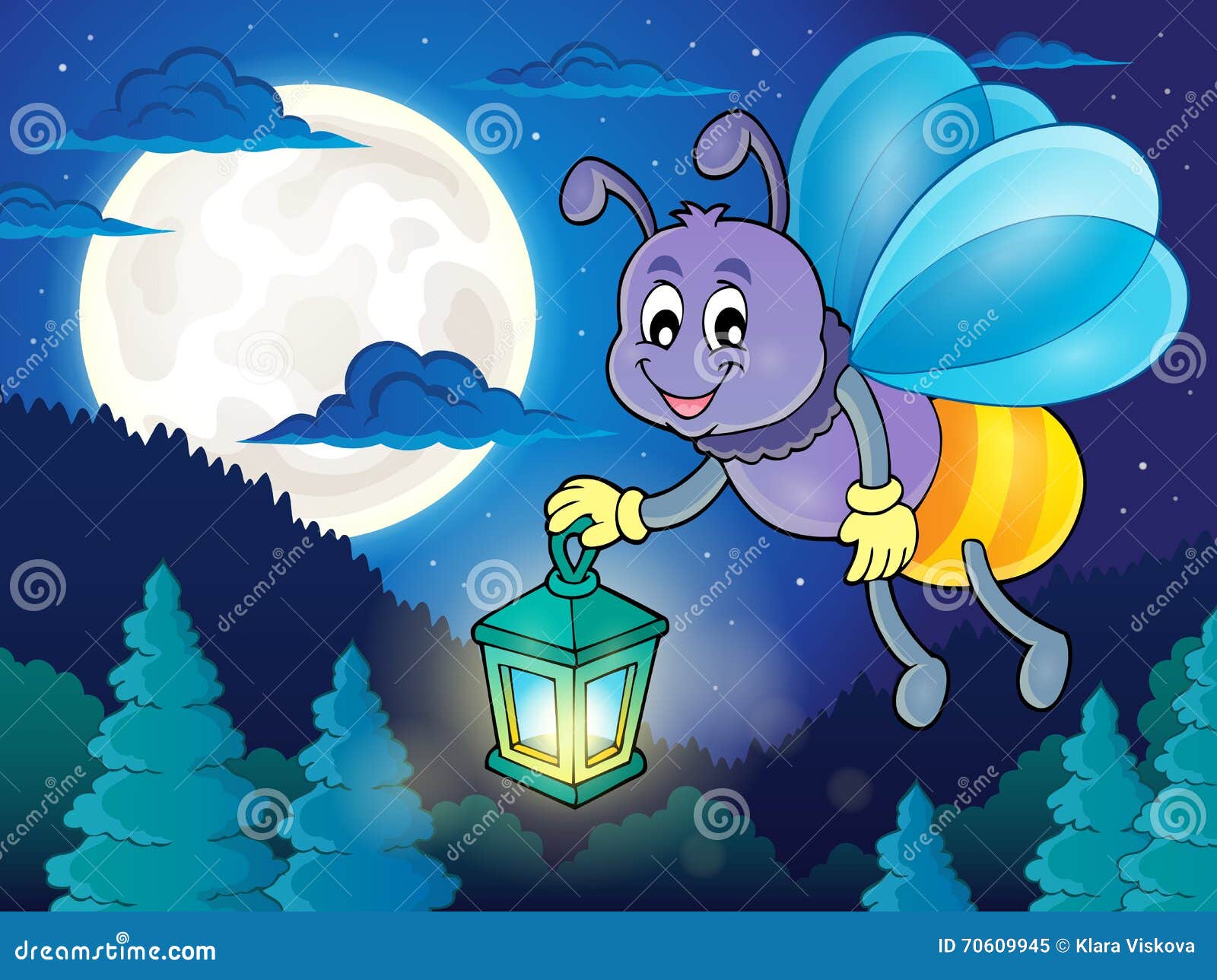 A Joyful Firefly Flutters Through A Dark Forest, Illuminated By Glowing ...