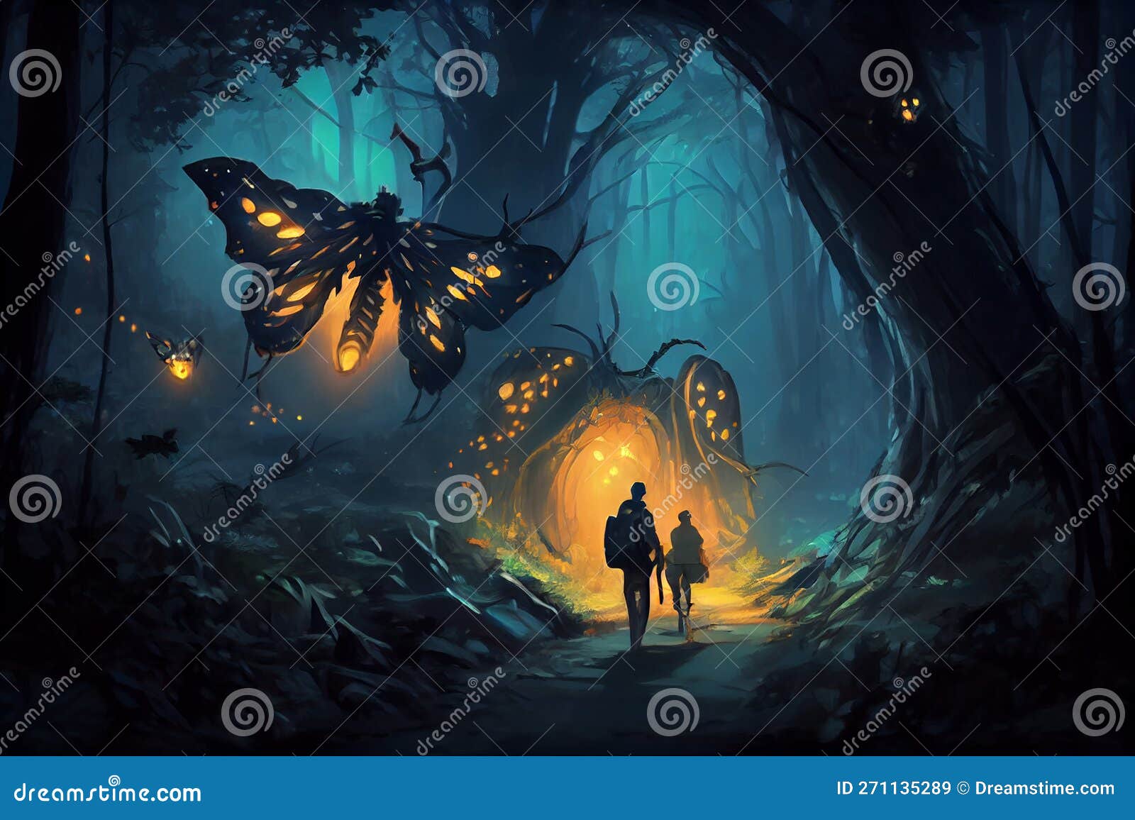 Firefly Leave Forest To See World in Fantasy Art Stock Illustration ...